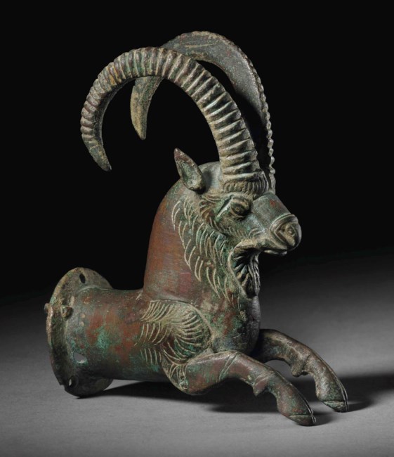 A GREEK BRONZE IBEX PROTOME, CLASSICAL PERIOD, CIRCA 5TH-4TH CENTURY B ...