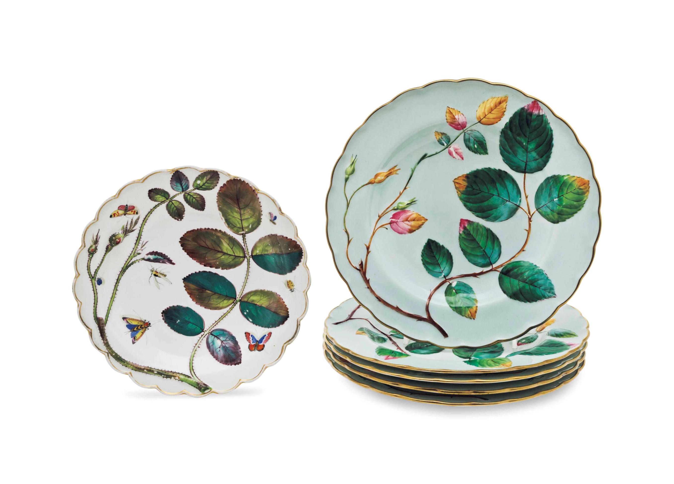 AN ENGLISH PORCELAIN 'BLIND EARL' PLATE, AND A SET OF ELEVEN SIMILAR ...