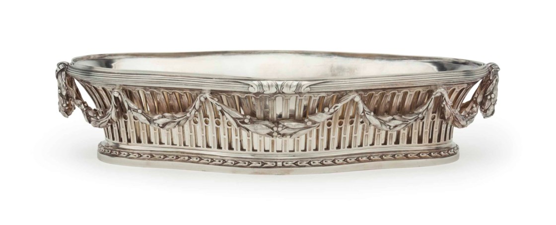 A FRENCH SILVER LOZENGE-FORM JARDINERE AND LINER