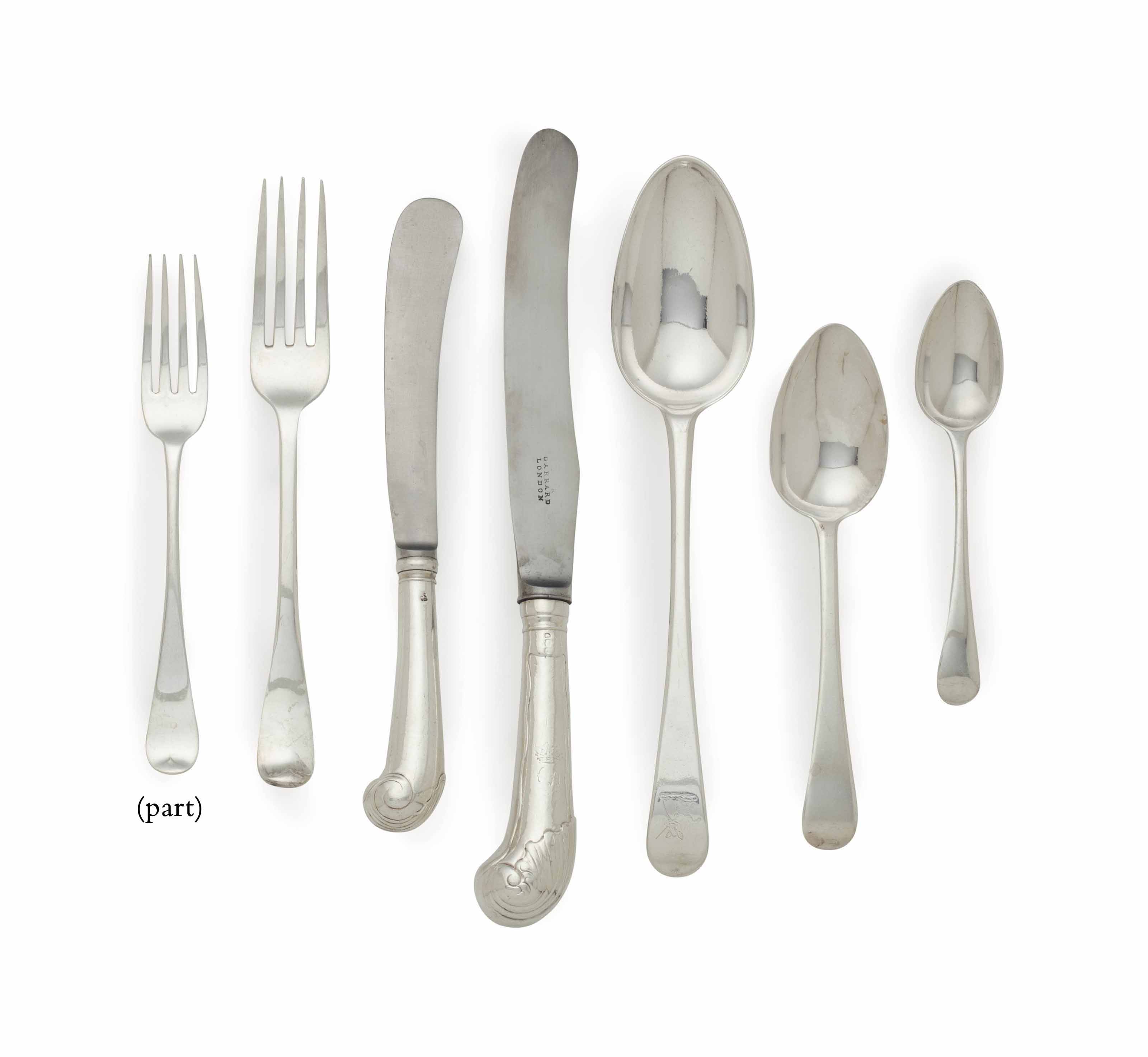AN ASSEMBLED GEORGIAN SILVER PART FLATWARE SERVICE