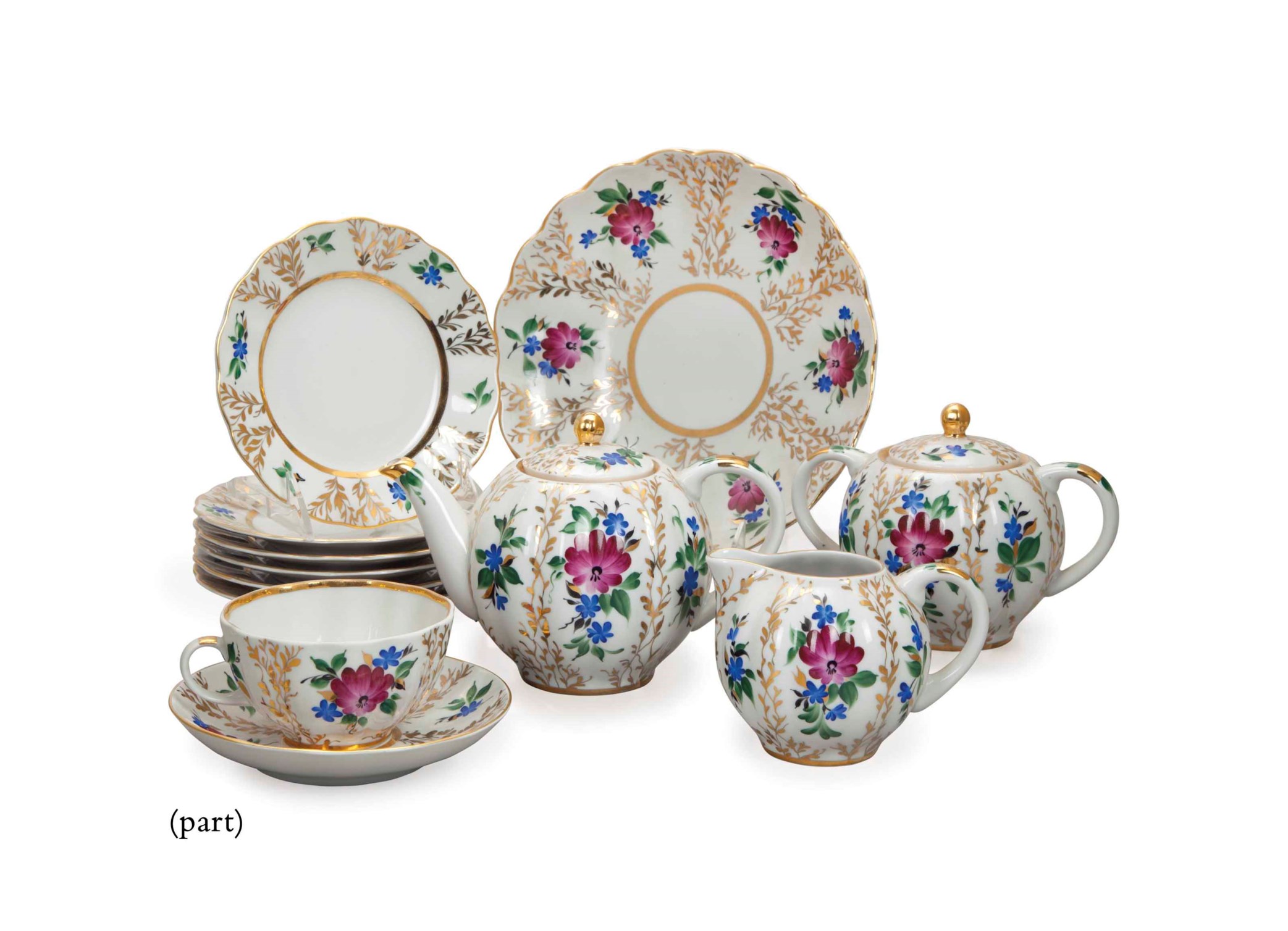 AN ASSEMBLED RUSSIAN PORCELAIN TEA SERVICE , SOME MARKED GARDNER ...