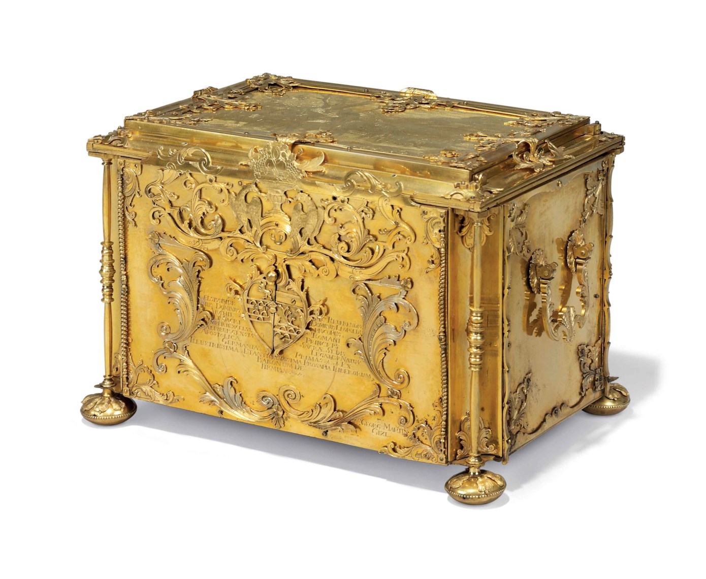 AN AUSTRIAN GILT-COPPER WRITING CASKET