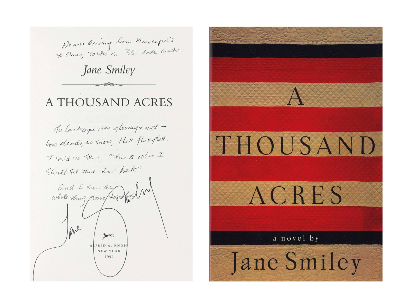 SMILEY, Jane (b. 1949). A Thousand Acres. New York: Alfred A. Knopf ...