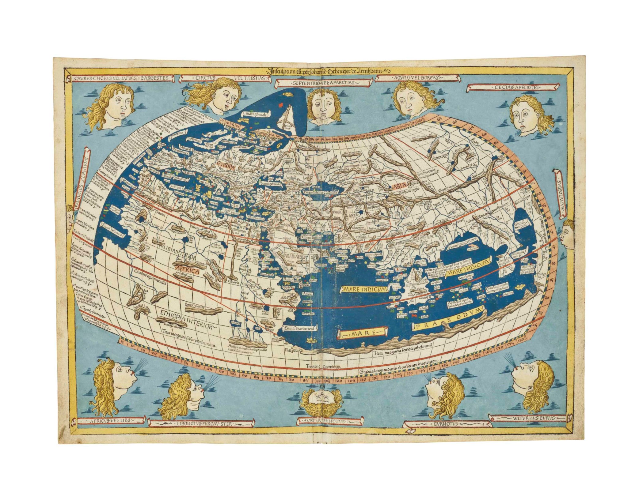 PTOLEMY, Claudius (2nd century). World map. "Insculptum est per Johanne ...