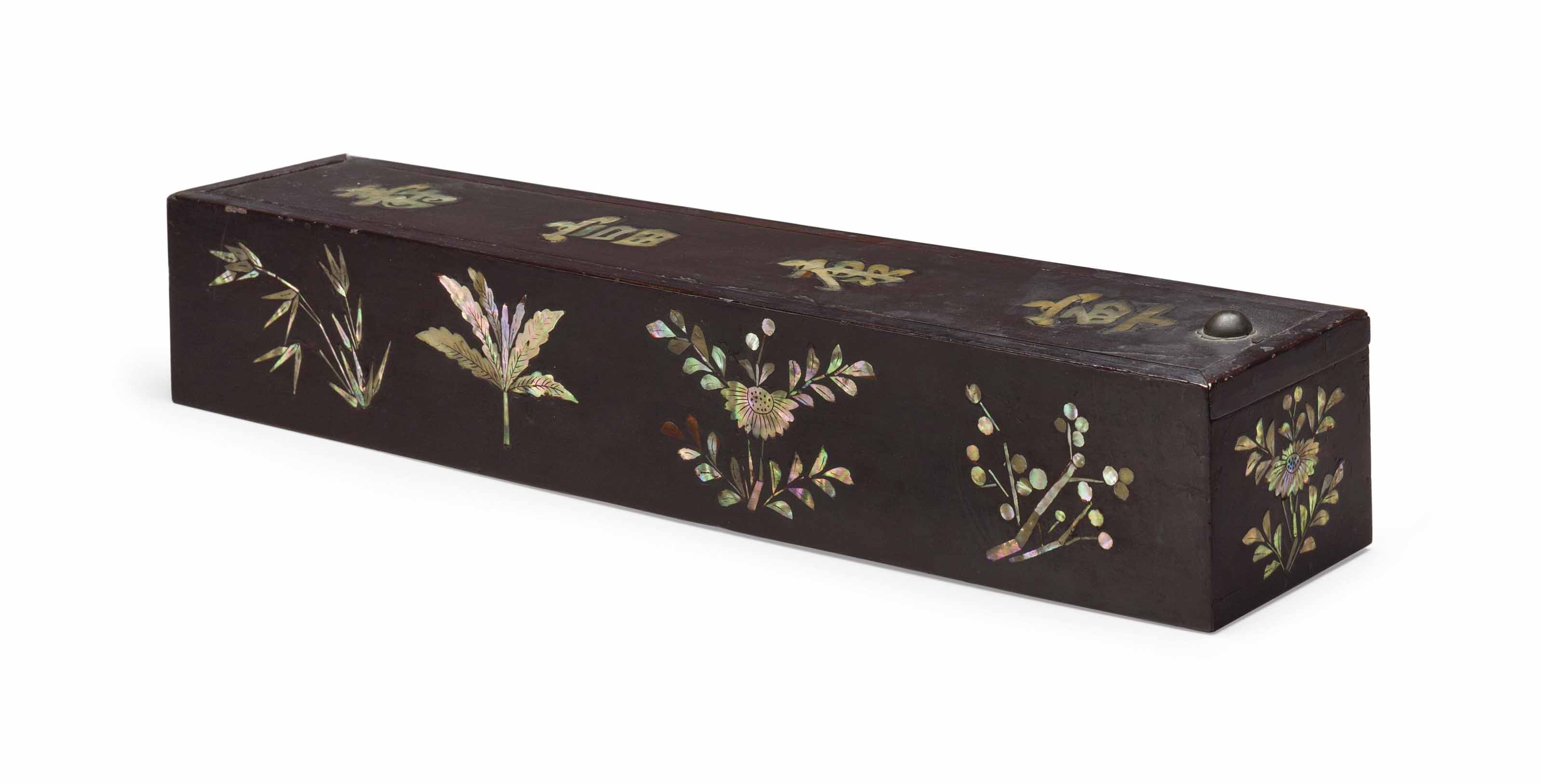 A Lacquered-wood Scroll Box Inlaid with Mother-of-Pearl