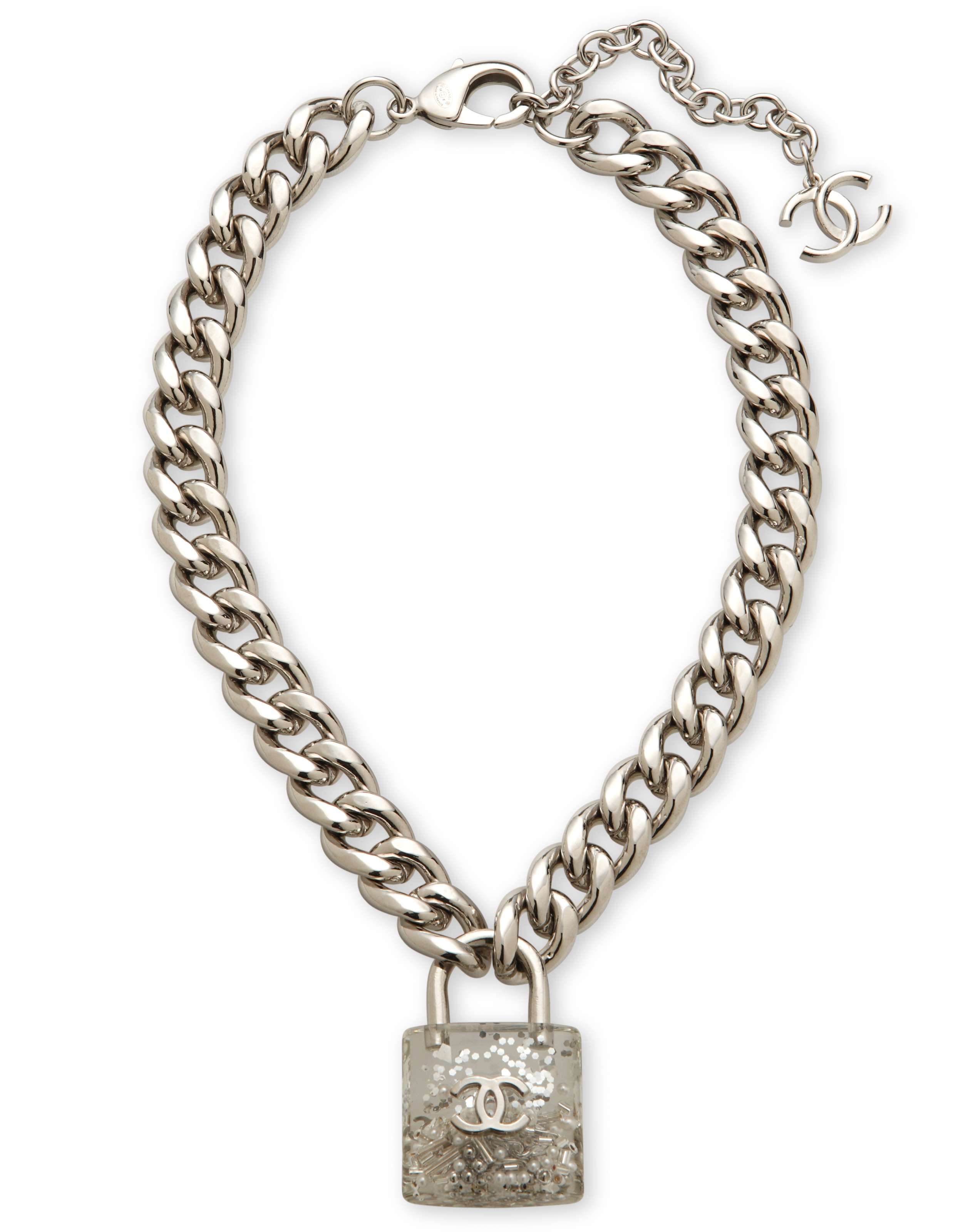 A RUNWAY SILVER BEAD GLASS PEARL PADLOCK NECKLACE CHANEL 2014 Christie s