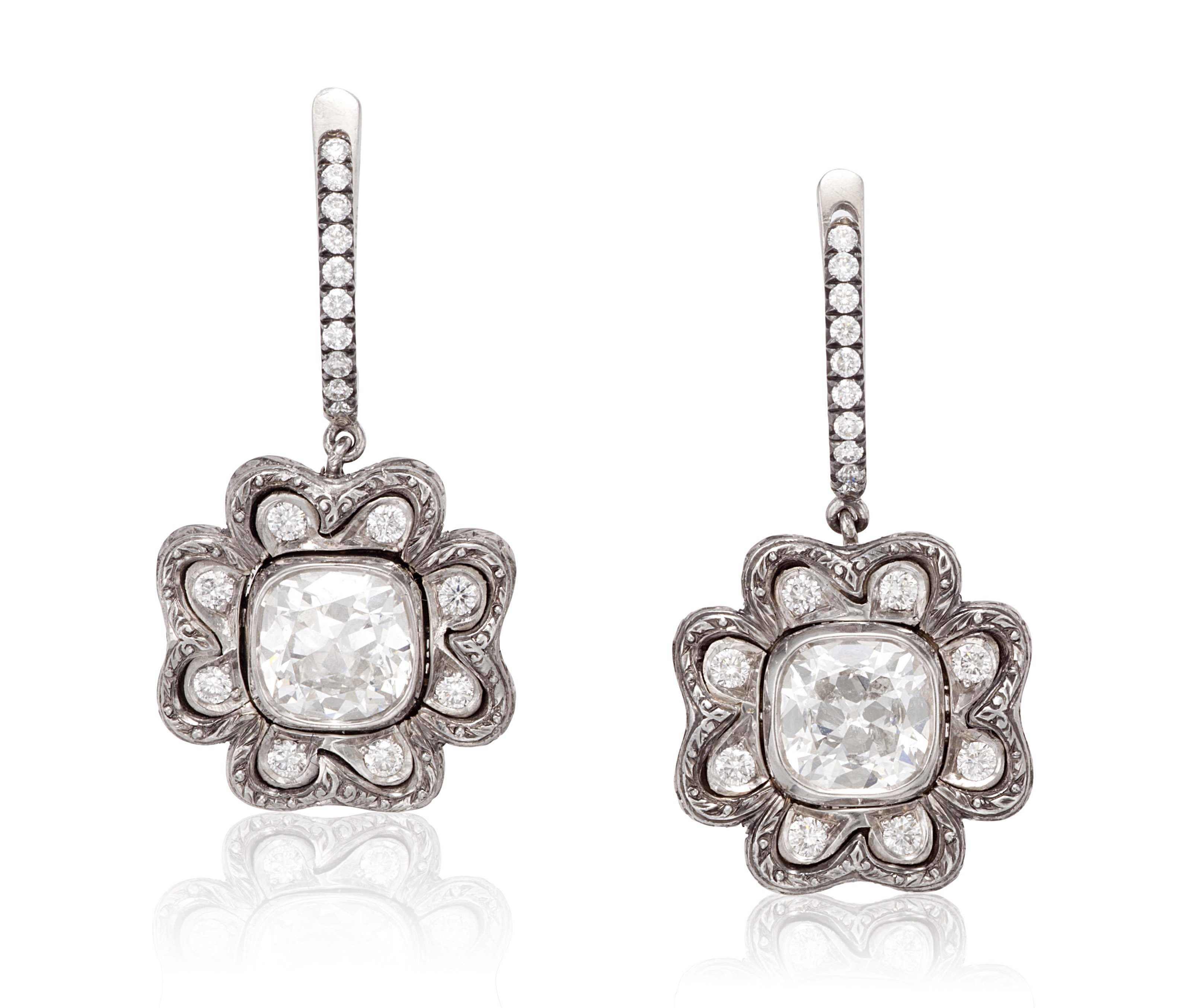 A PAIR OF DIAMOND FLOWER EAR PENDANTS, WILLIAM GOLDBERG | Christie’s