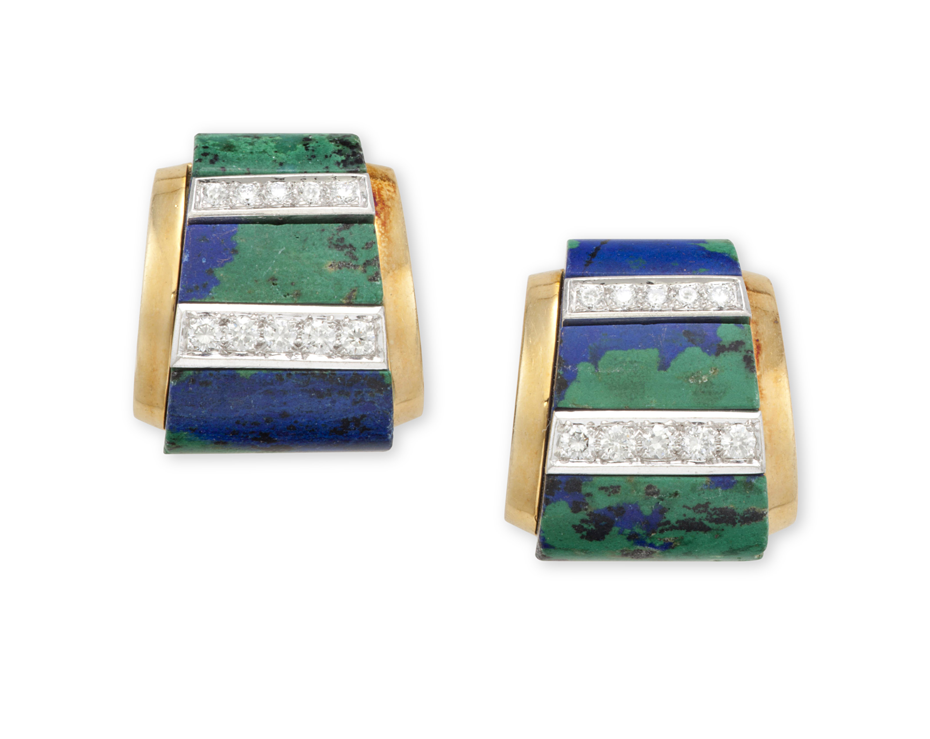 A PAIR OF DIAMOND AND AZURMALACHITE EARRINGS, BY DAVID WEBB, DAVID WEBB ...