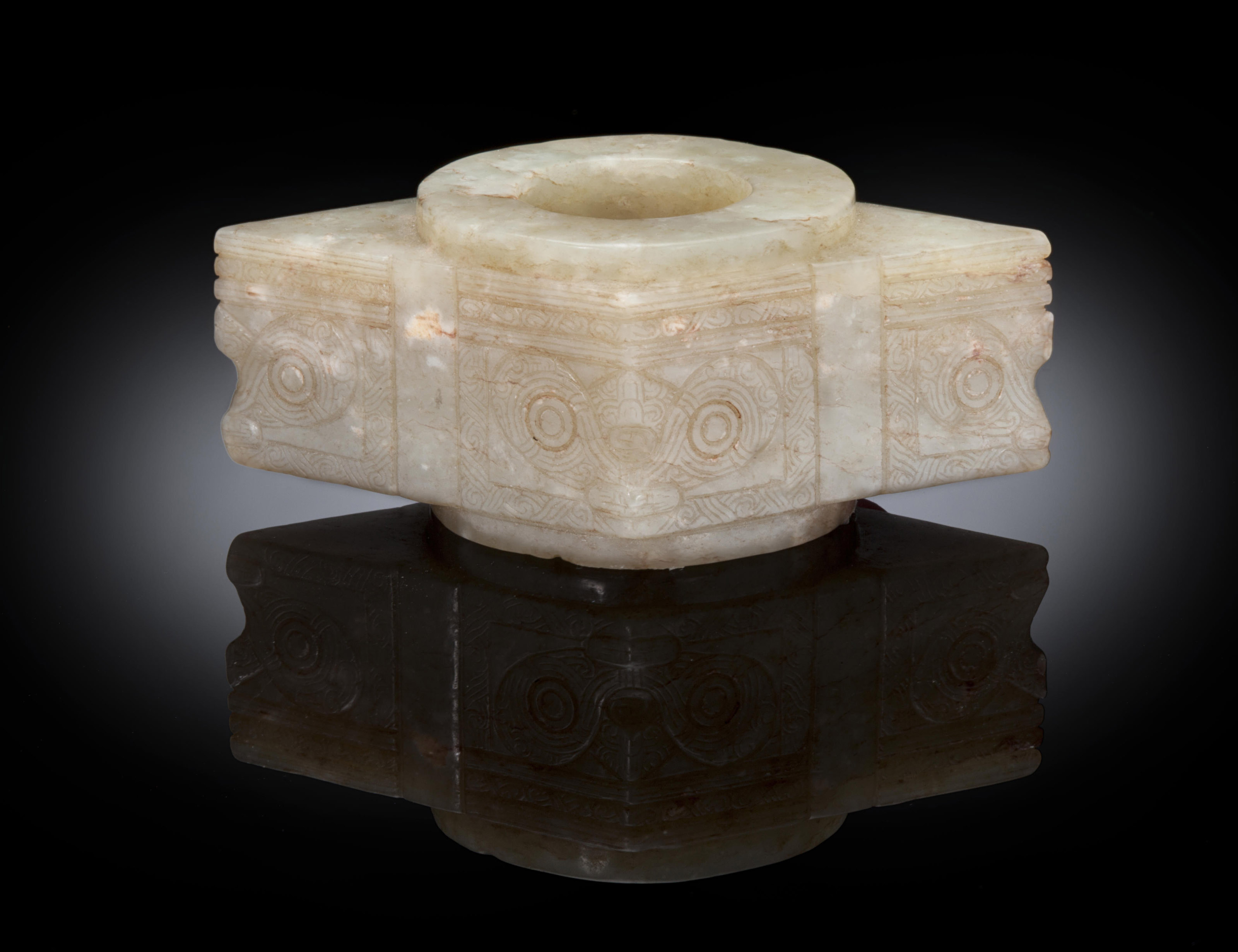 AN UNUSUAL SMALL BEIGE JADE ARCHAISTIC CONG, MING-QING DYNASTY, 16TH ...