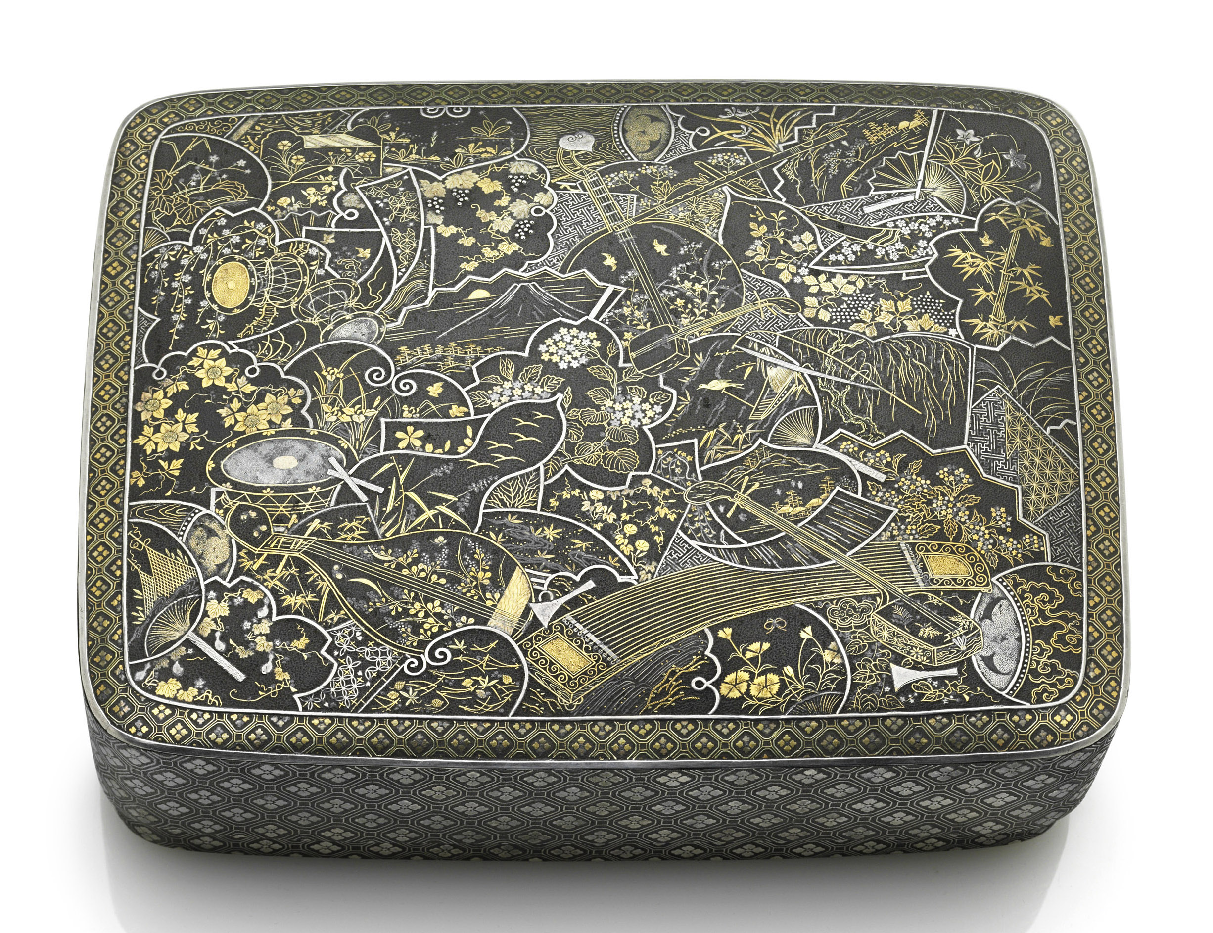 An inlaid-iron box and cover, MEIJI PERIOD (LATE 19TH CENTURY), SIGNED ...