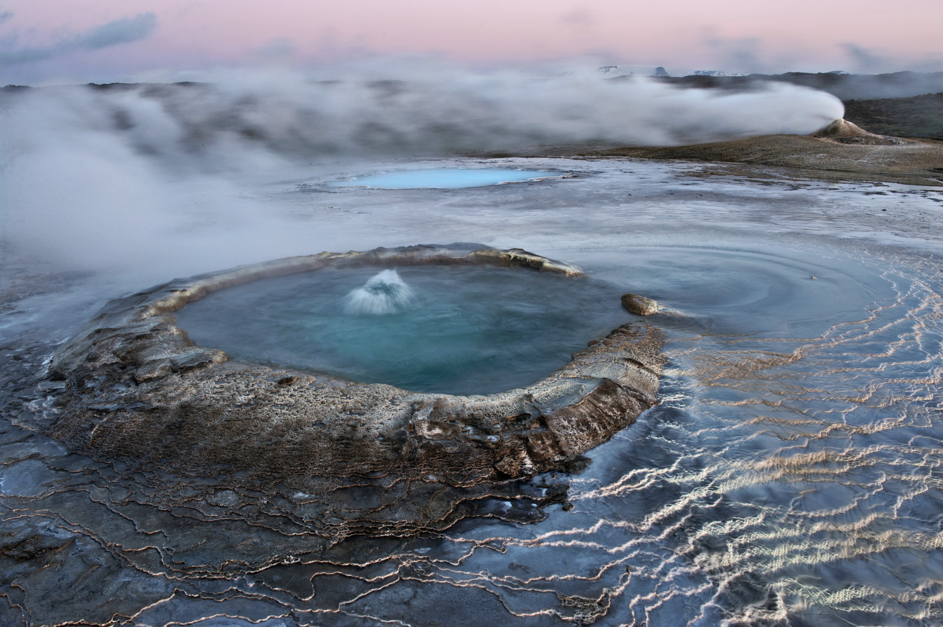 Terraces of Geyserite at the Hot Springs, Hveravellir, Iceland, 2010 ...