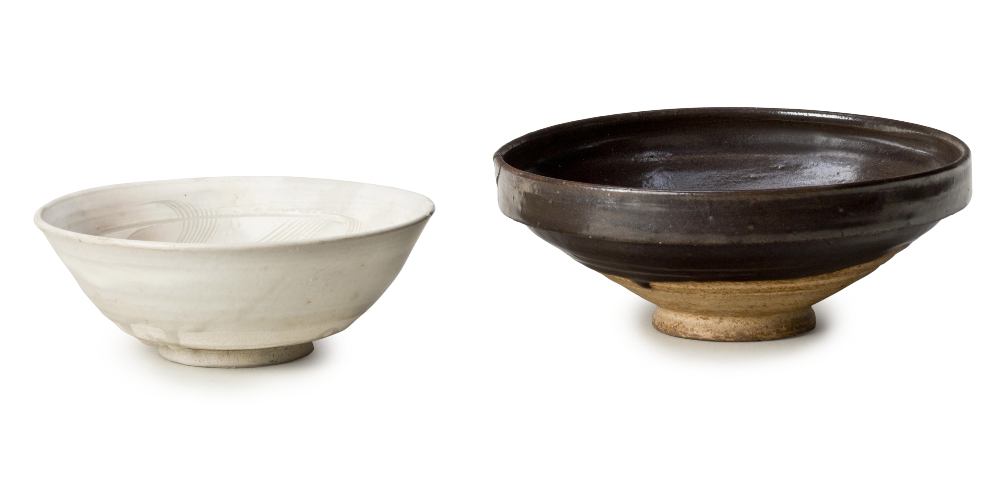 A CARVED WHITE CIZHOU BOWL AND A BLACK CIZHOU BOWL, YUAN DYNASTY (1279 ...