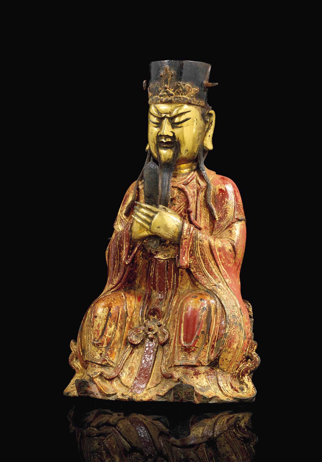 STATUE DE TIANGUAN EN BRONZE DORE ET LAQUE, CHINE, DYNASTIE MING ...