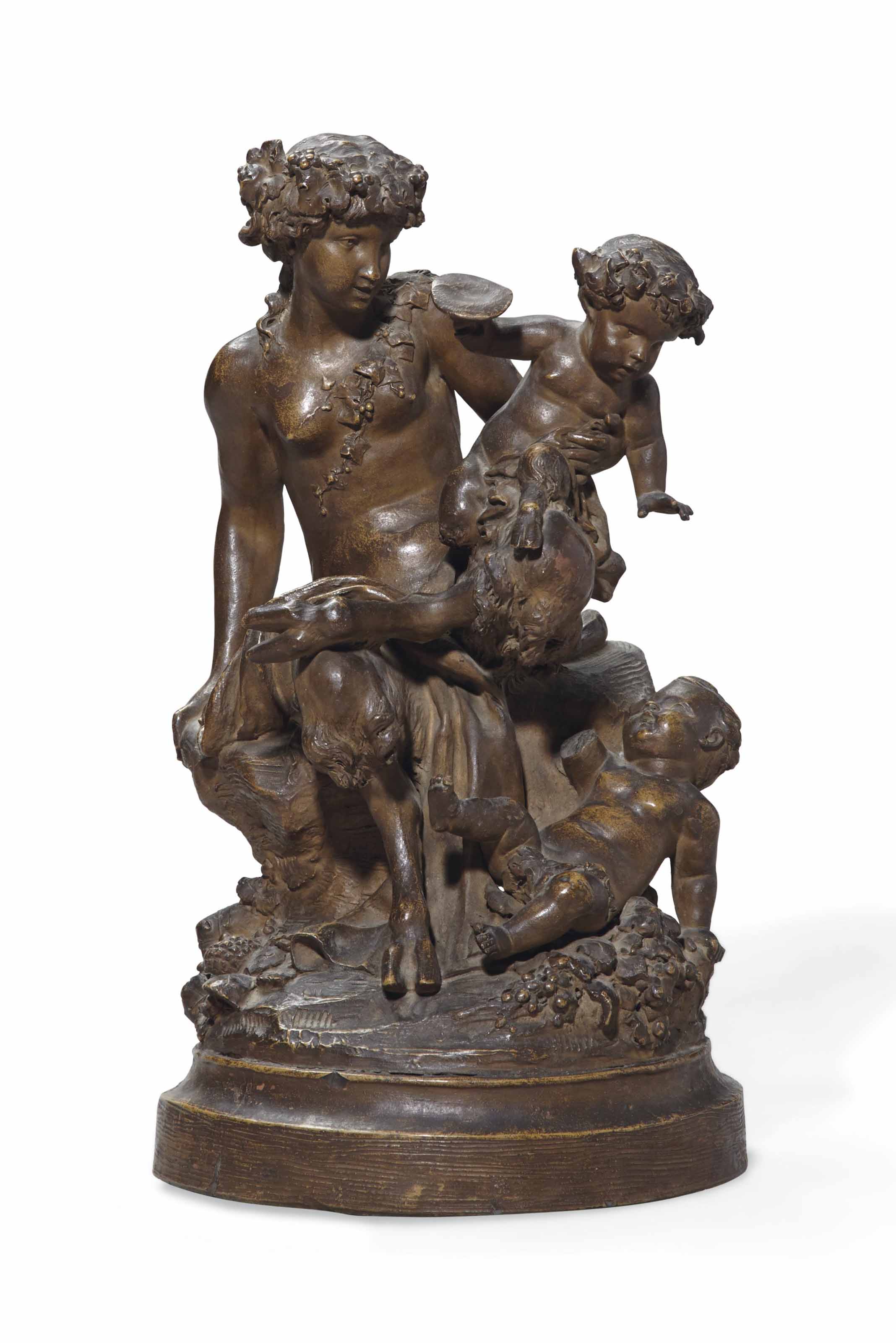 GROUPE EN TERRE CUITE REPRESENTANT UNE SATYRESSE ACCOMPAGNEE D'UN ...