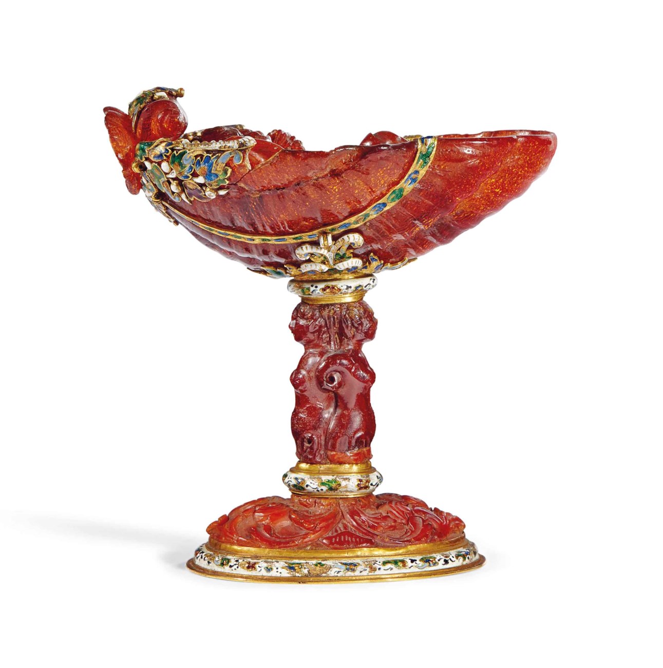 COUPE SUR PIED EN AMBRE SCULPTE, OR ET EMAIL , LA COUPE ATTRIBUEE A ...