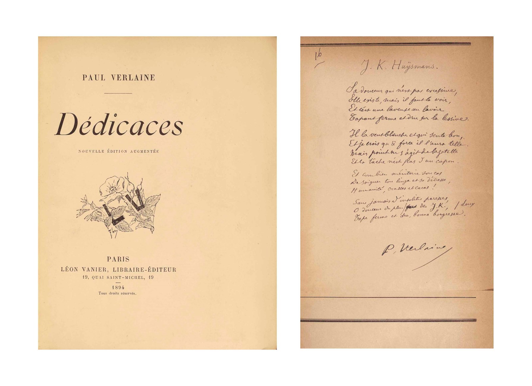 Paul VERLAINE. Dédicaces. Nouvelle édition, augmentée. Paris: Léon ...
