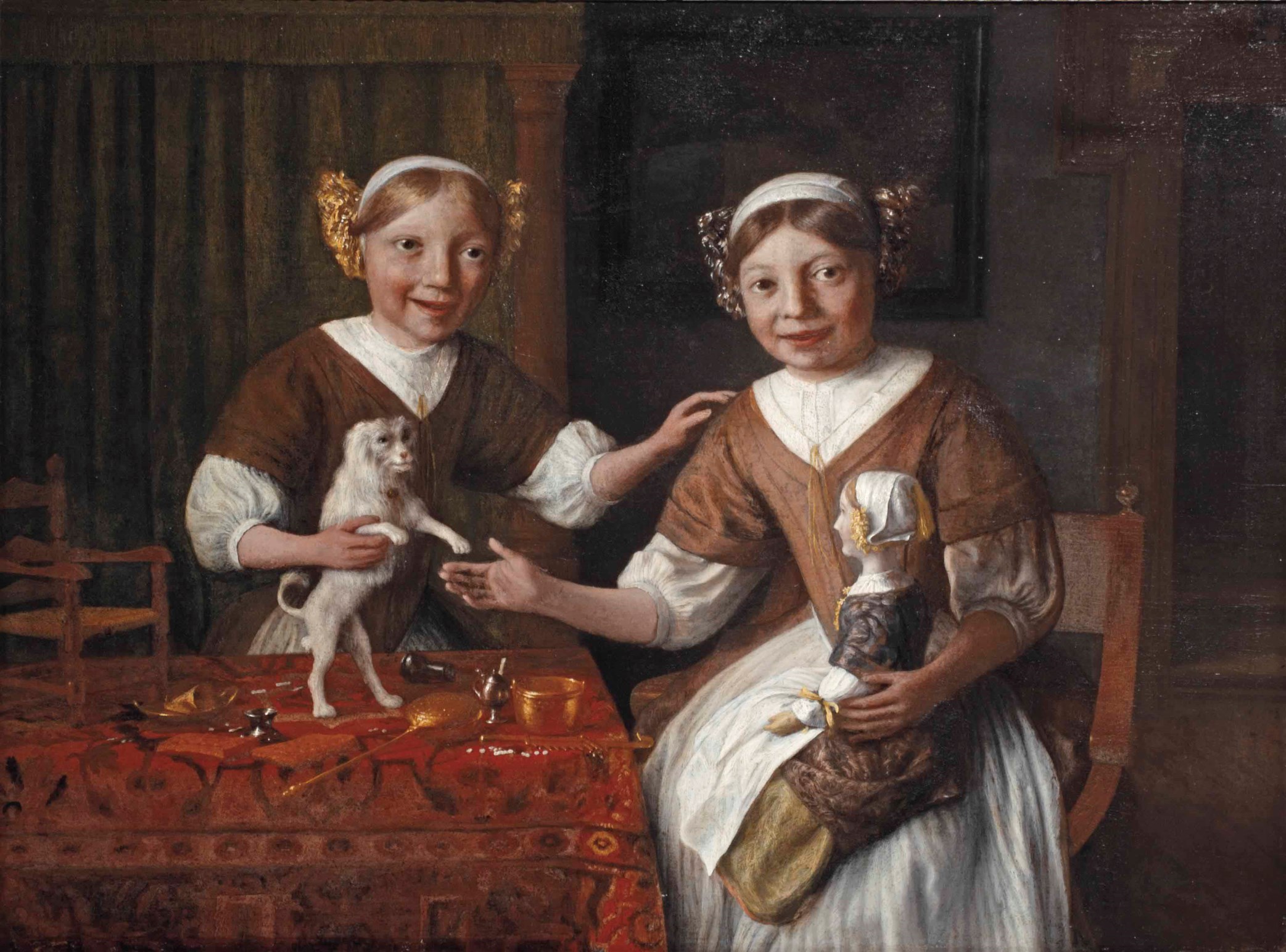 Lambert Doomer (Amsterdam 1624-1700), Portrait of two young girls with ...