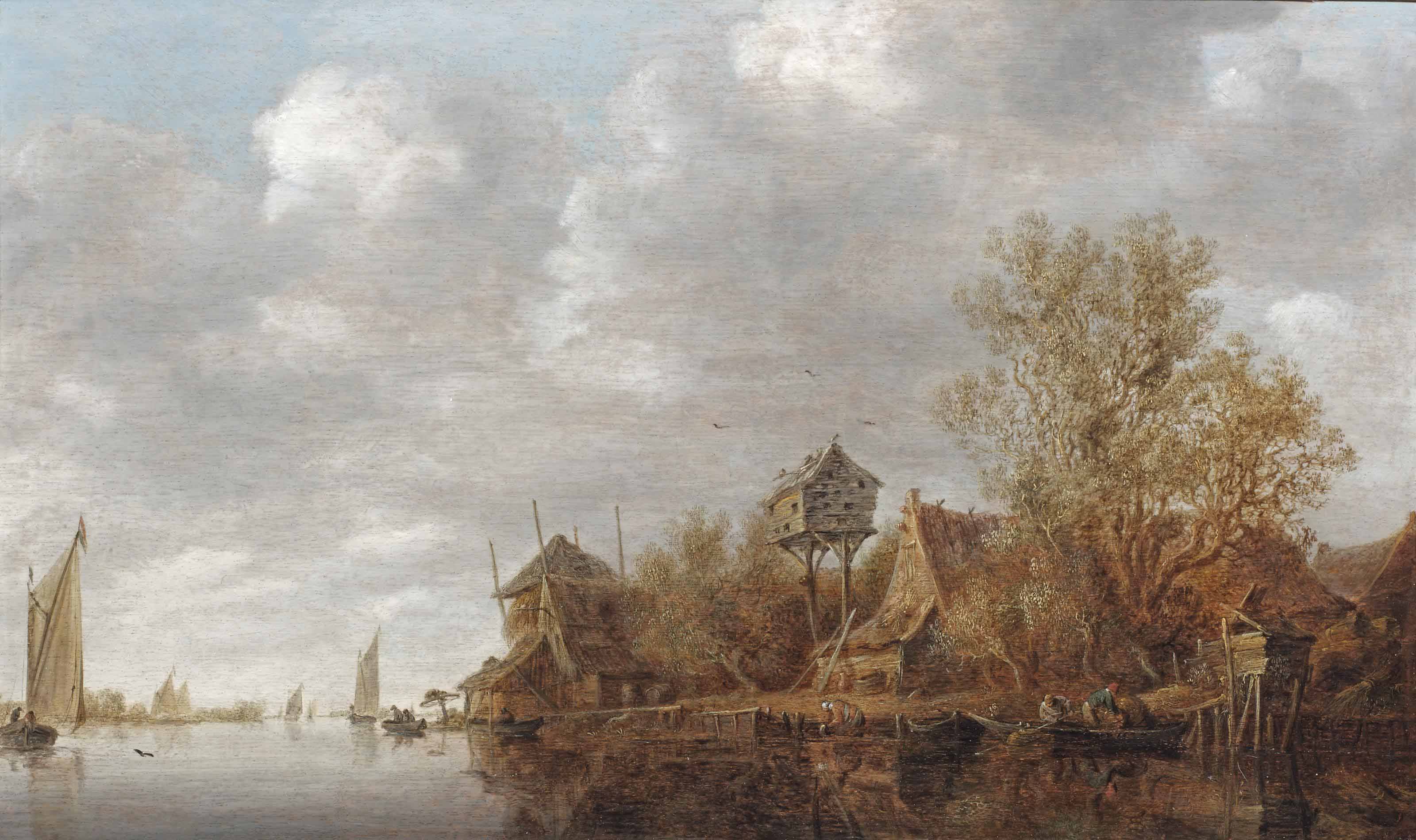 Jan van Goyen (Leiden 1596-1656 The Hague) , A river landscape with ...