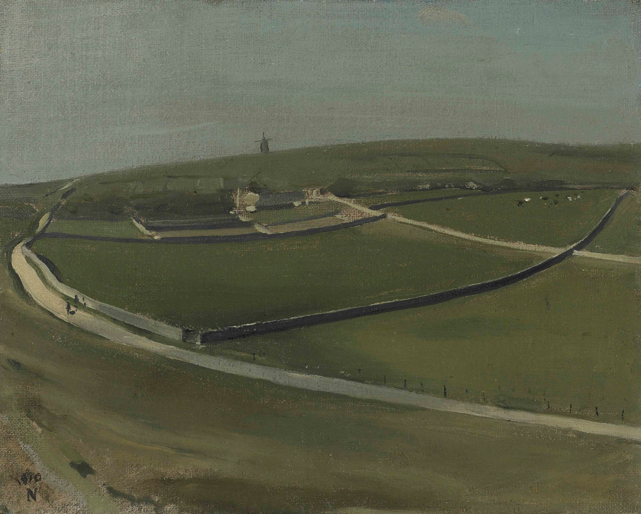 Sir William Nicholson (1872-1949), The Downs with Distant Windmill ...