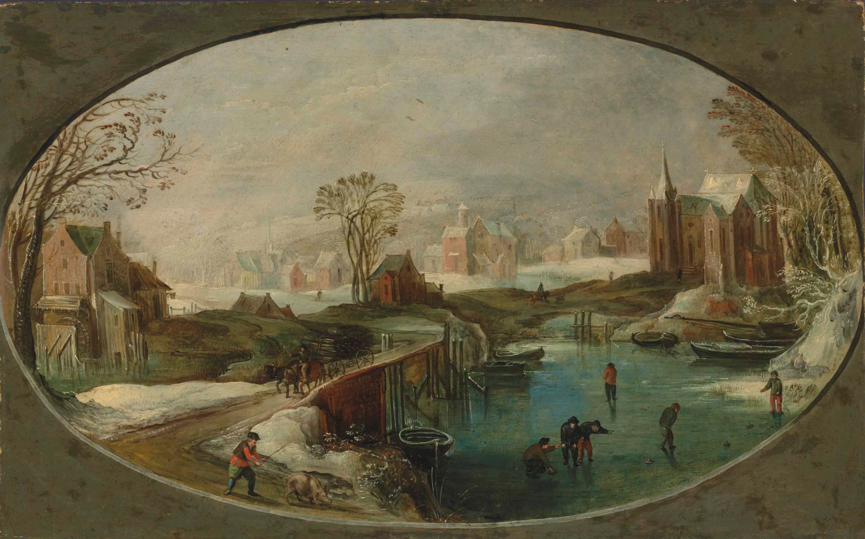 Joos de Momper II (Antwerp 1564-1635), A winter landscape with figures ...