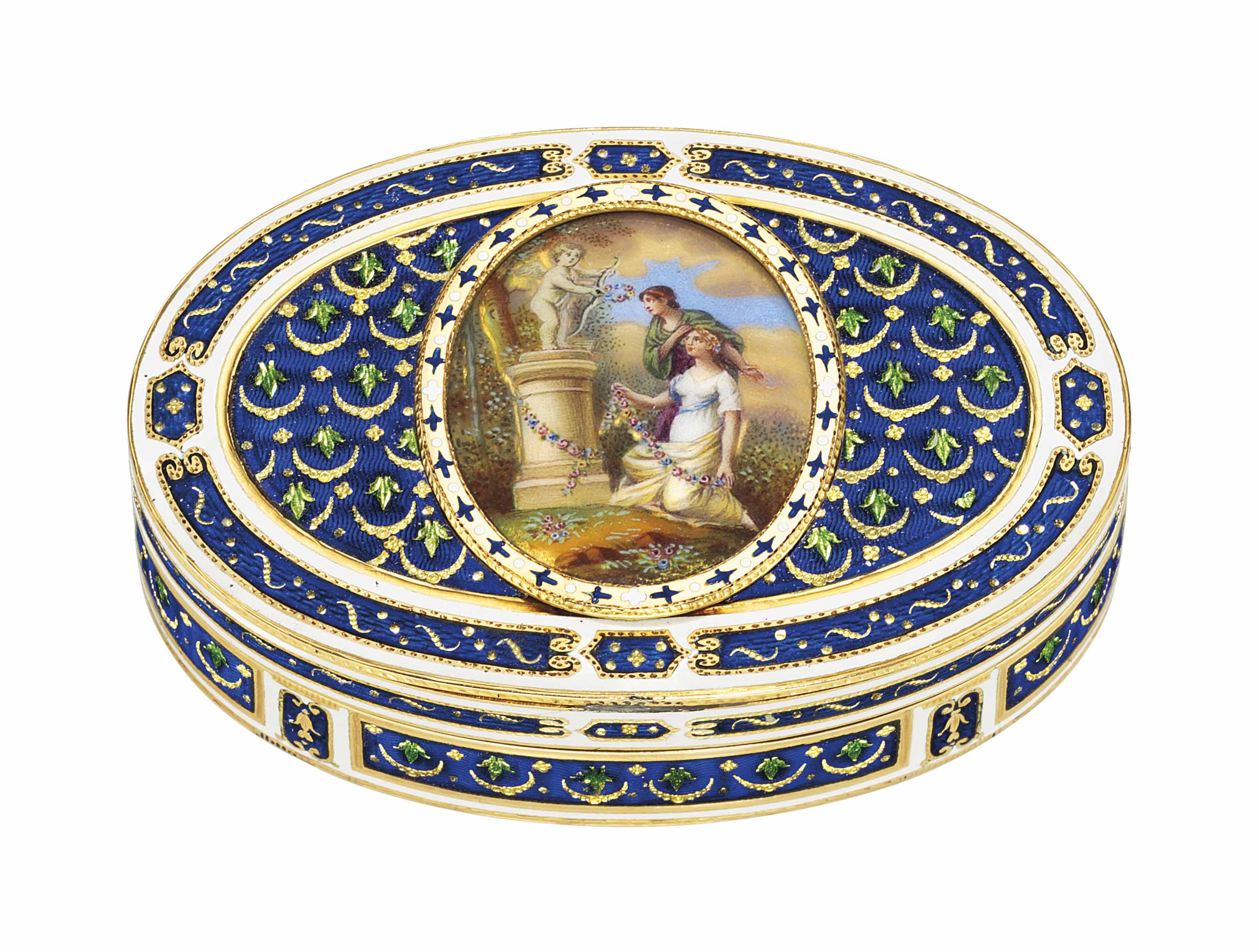 A SWISS JEWELLED ENAMELLED GOLD SNUFF-BOX, BY JEAN-JOSEPH ISAAC BELLAMY ...