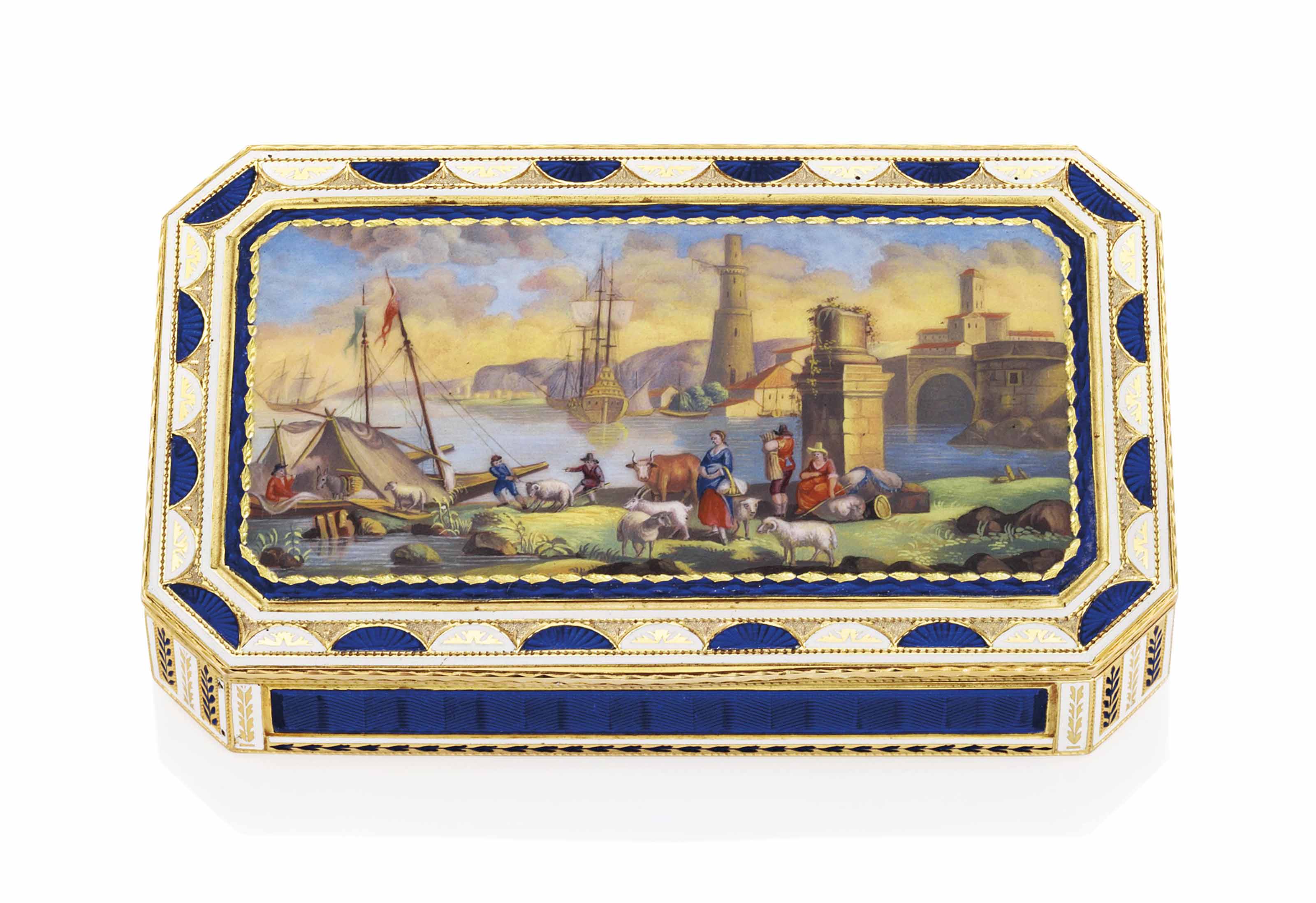 A SWISS JEWELLED ENAMELLED GOLD SNUFF-BOX, BY JEAN-JOSEPH ISAAC BELLAMY ...