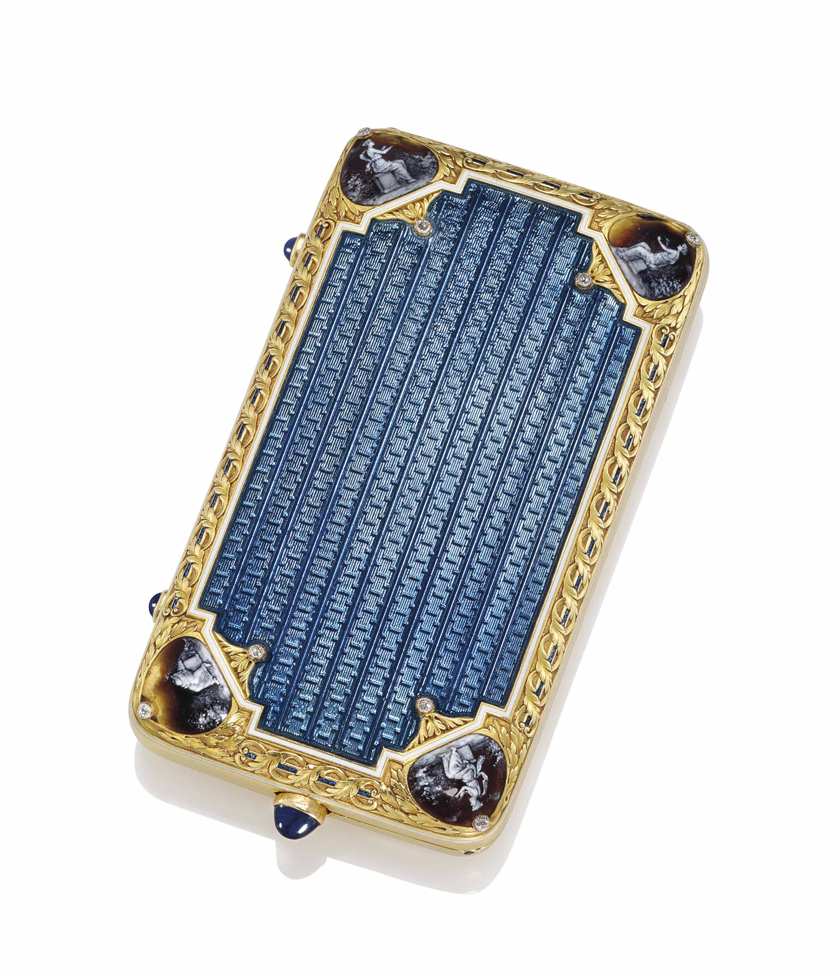 A JEWELLED ENAMELLED GOLD COMPACT