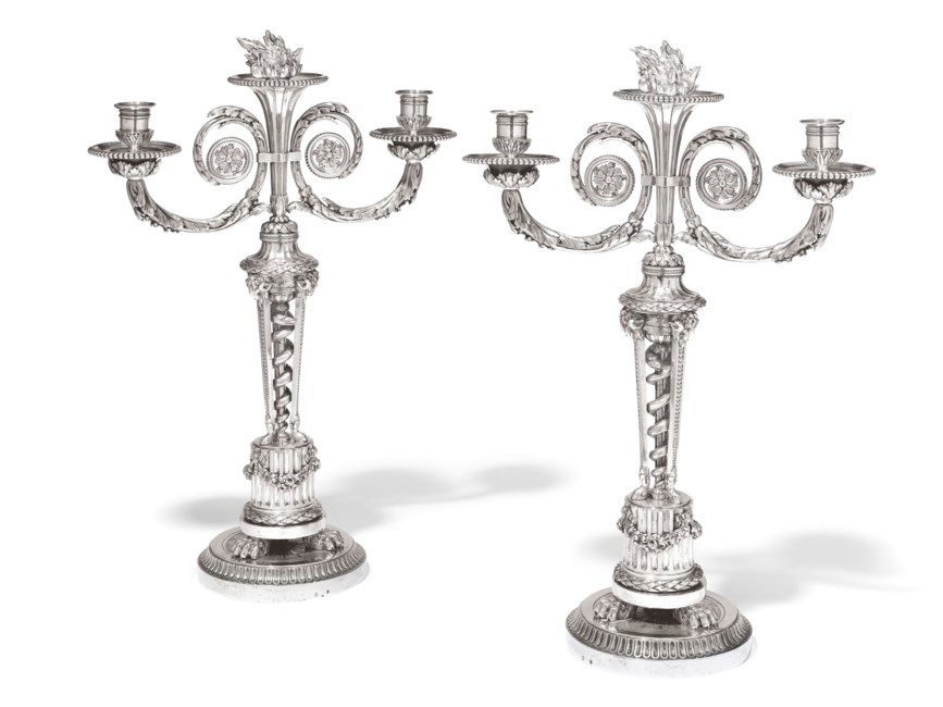 A PAIR OF AUSTRIAN SILVER THREE-LIGHT CANDELABRA FROM THE SECOND ...
