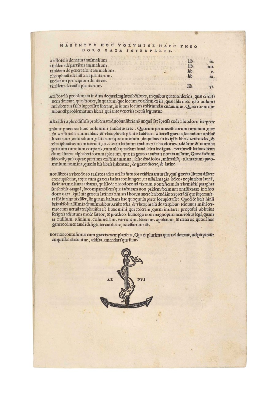 ARISTOTLE (384-322 B.C.). De natura animalium. –De partibus animalium ...
