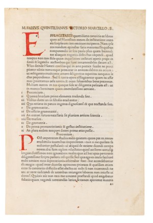 QUINTILIANUS, Marcus Fabius (c. 35-95). Institutiones oratoriae. Milan ...