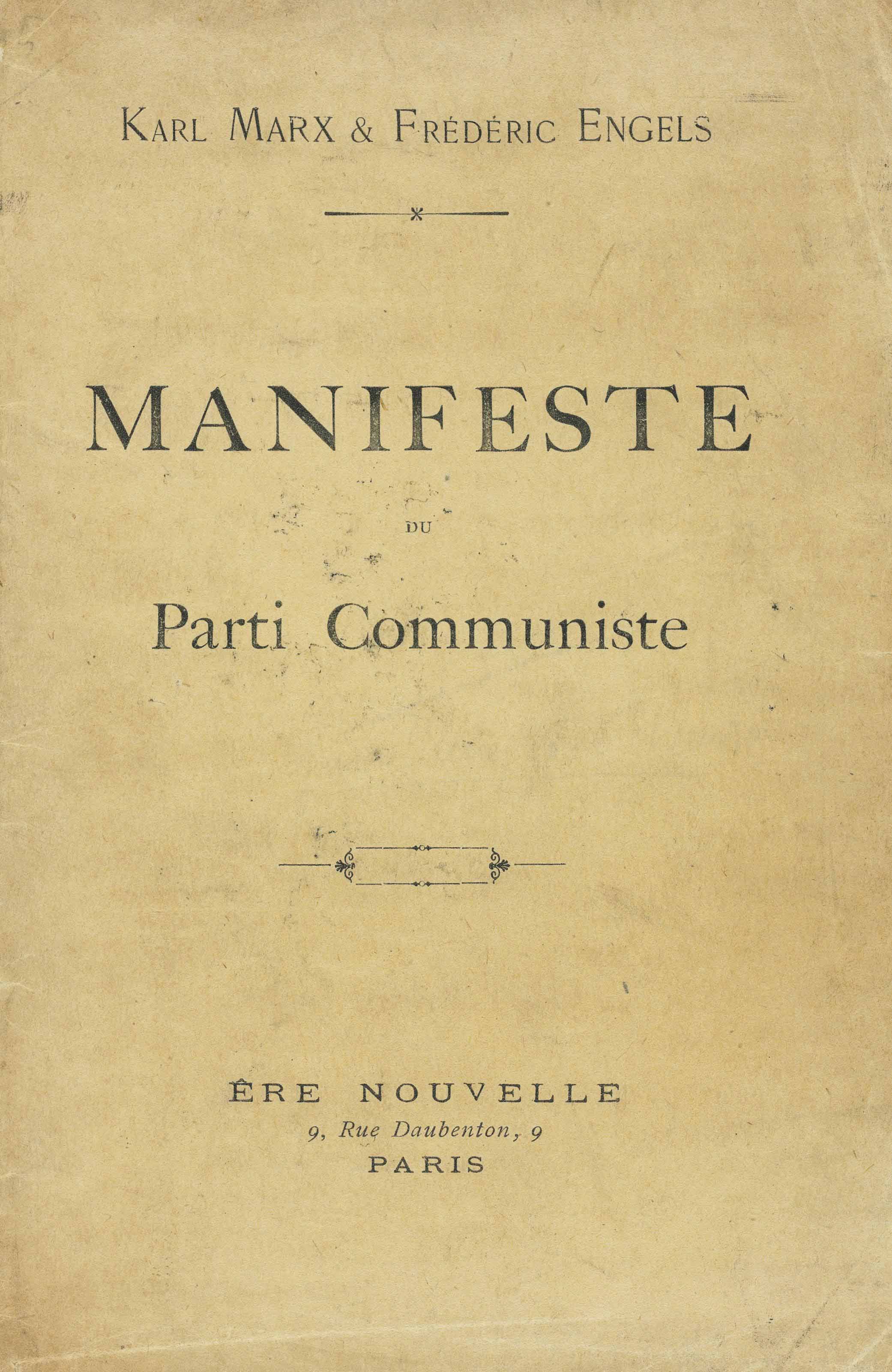 MARX, Karl (1818-1893) and ENGELS, Friedrich (1820-1895). MANIFESTE DU PARTI COMMUNISTE. Paris ...