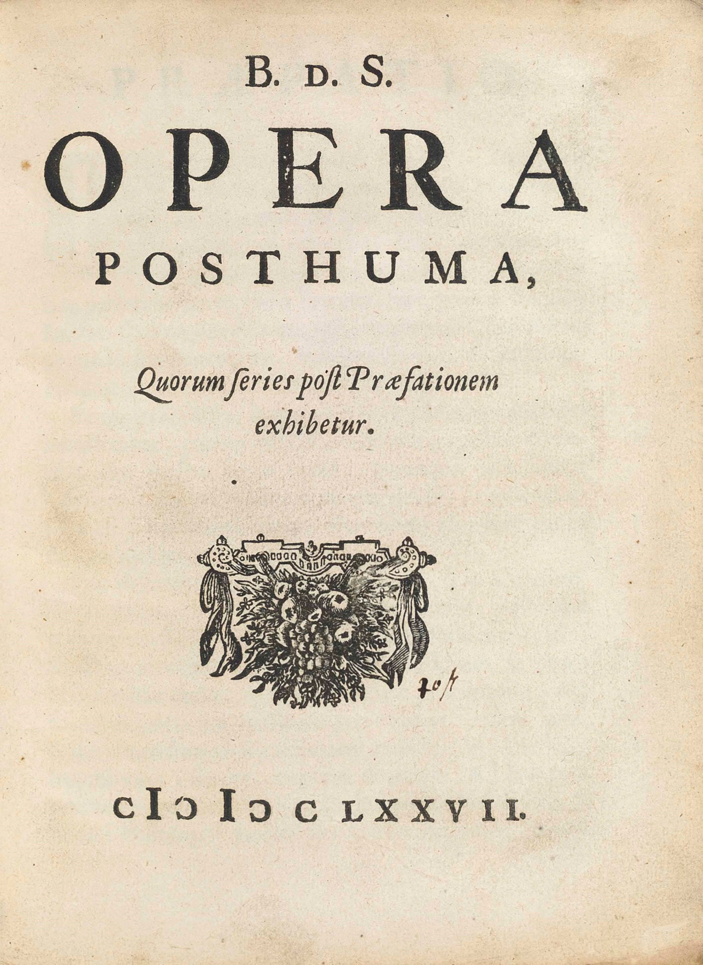 SPINOZA, Baruch (1632-1677). Opera posthuma [Compendium grammatices ...