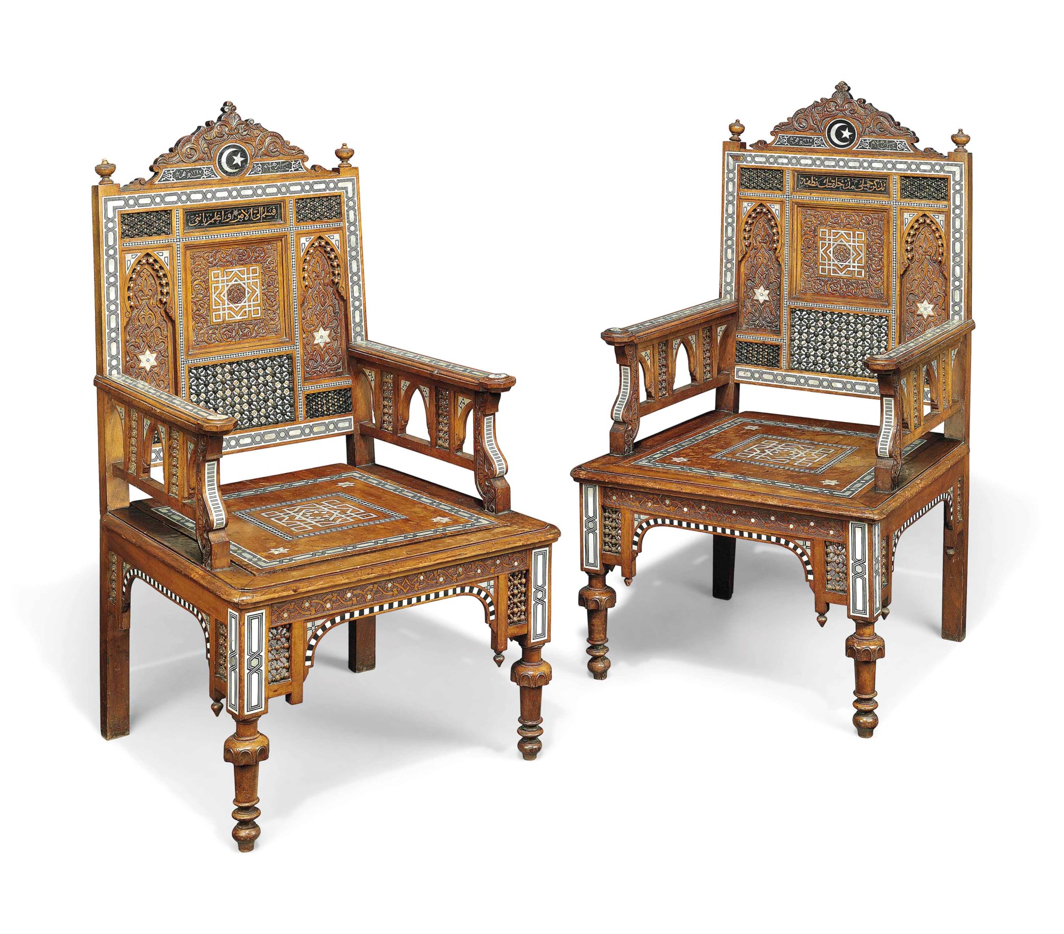 A PAIR OF MOTHER-OF-PEARL INLAID CHAIRS