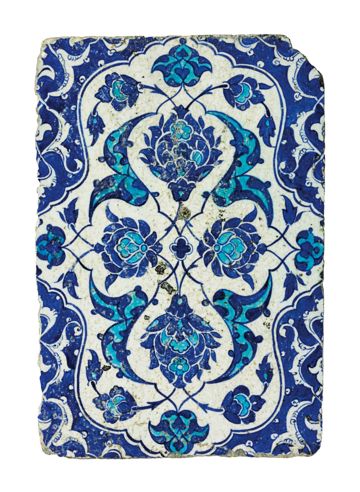 A BLUE AND WHITE IZNIK POTTERY TILE, OTTOMAN TURKEY, CIRCA 1530 ...