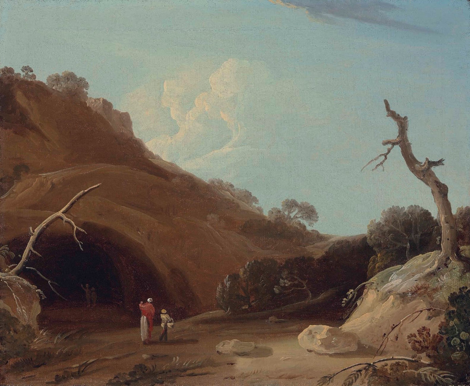 William Hodges, R.A. (1744-1797), A hilly Indian landscape with figures ...