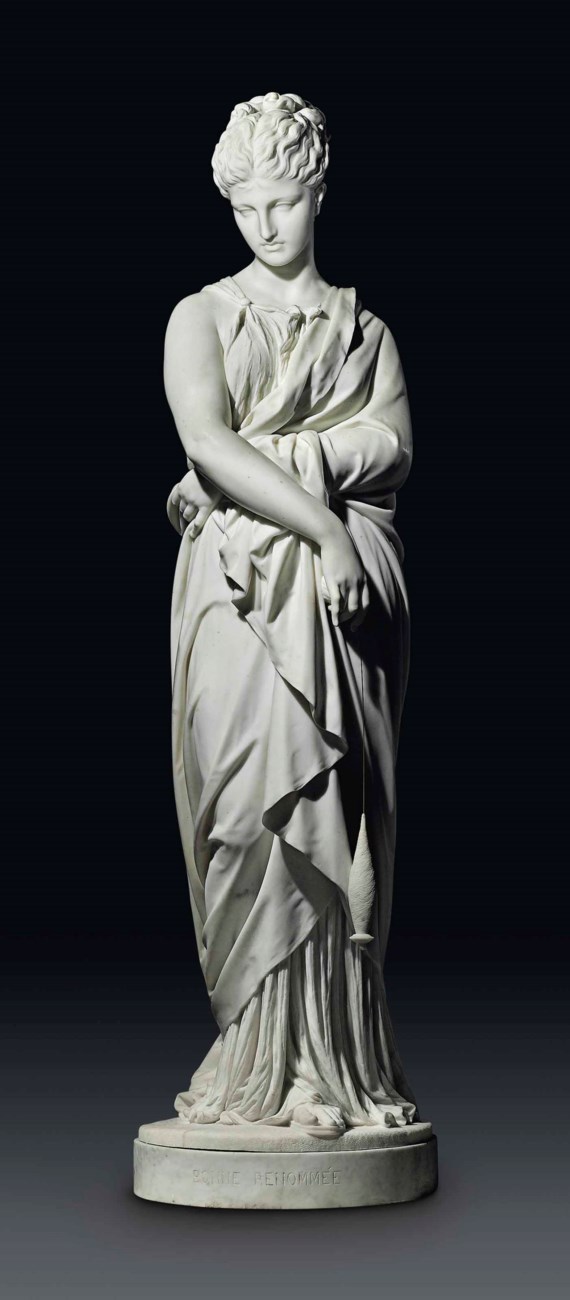 AN IMPORTANT OVER-LIFESIZE FRENCH MARBLE FIGURE OF PENELOPE, ENTITLED ...