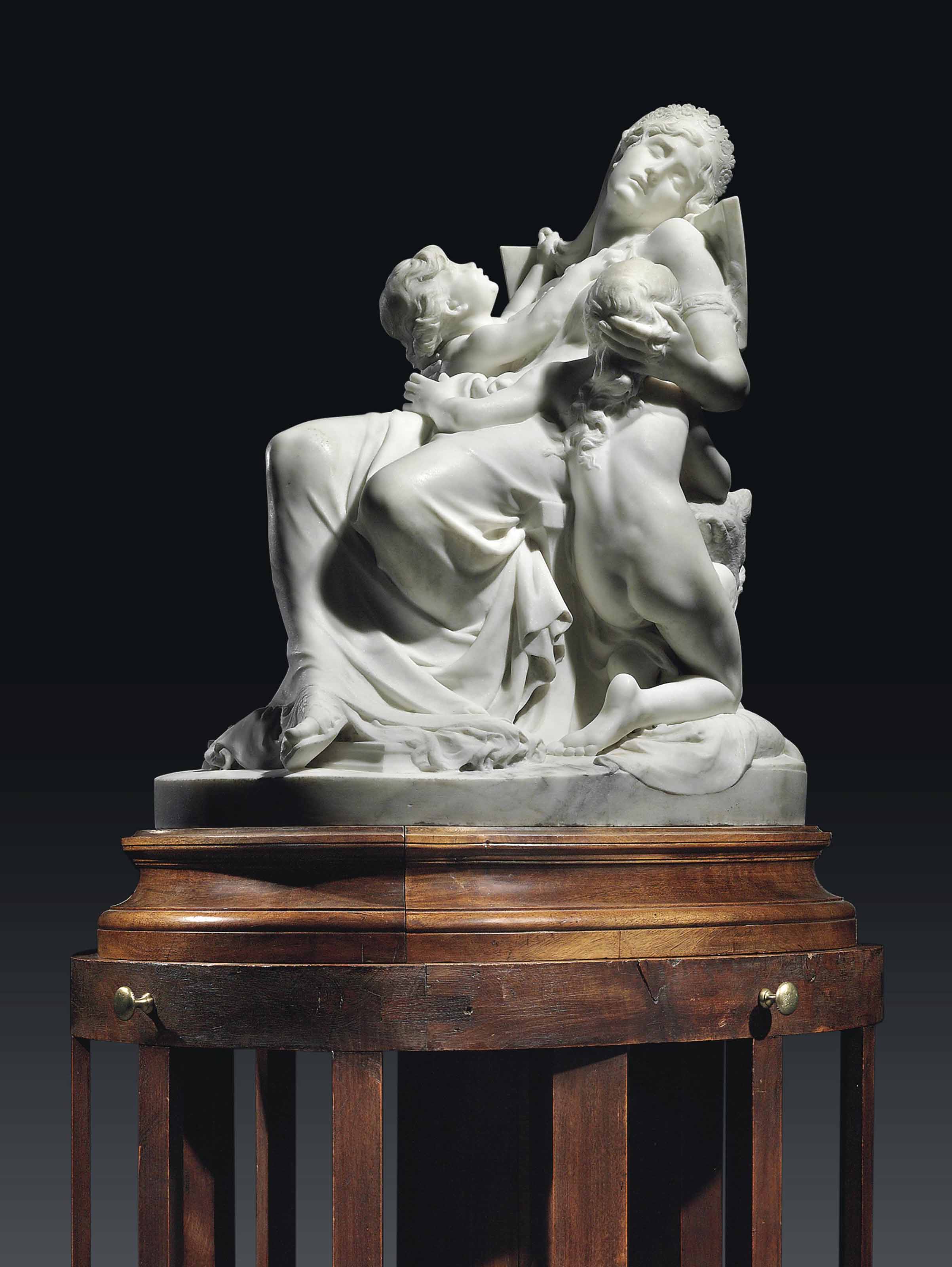 A FRENCH MARBLE GROUP ENTITLED 'LA MORT D'ALCESTE' (THE DEATH OF ...