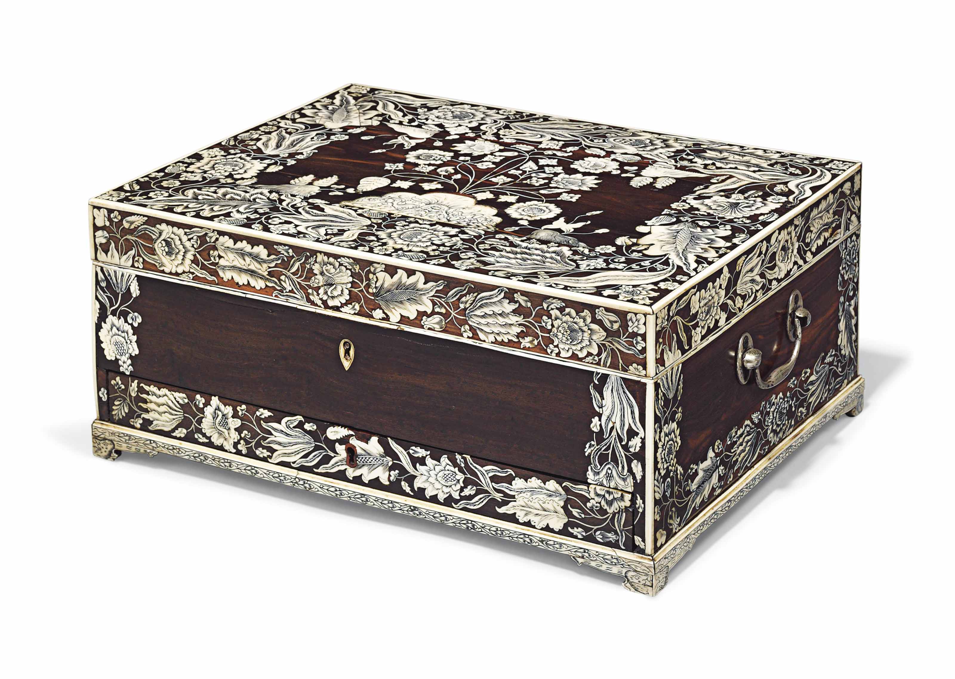 AN ANGLO-INDIAN ROSEWOOD AND IVORY-INLAID DRESSING-BOX