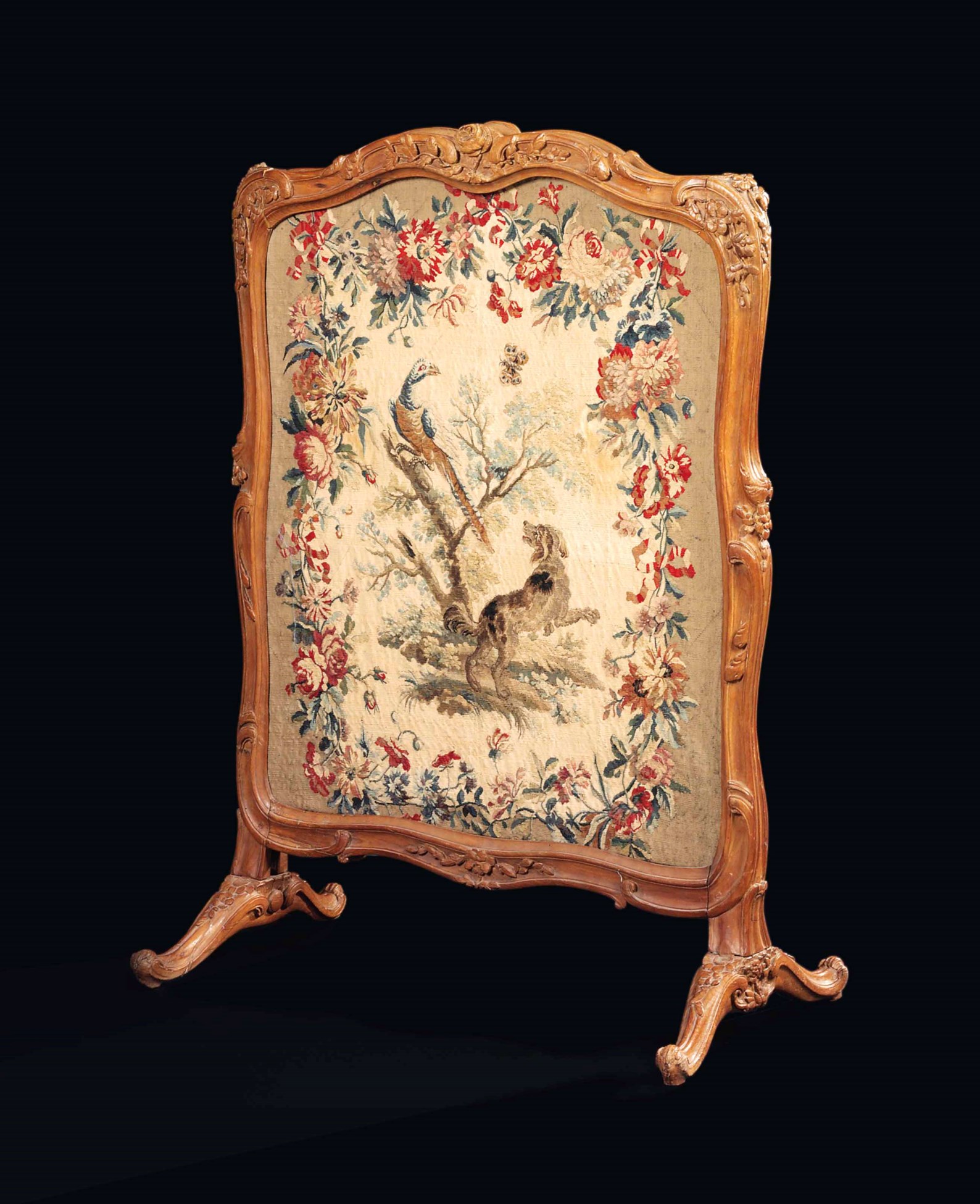A LOUIS XV BEECH AND AUBUSSON TAPESTRY FIRE SCREEN, BY NICOLAS ...