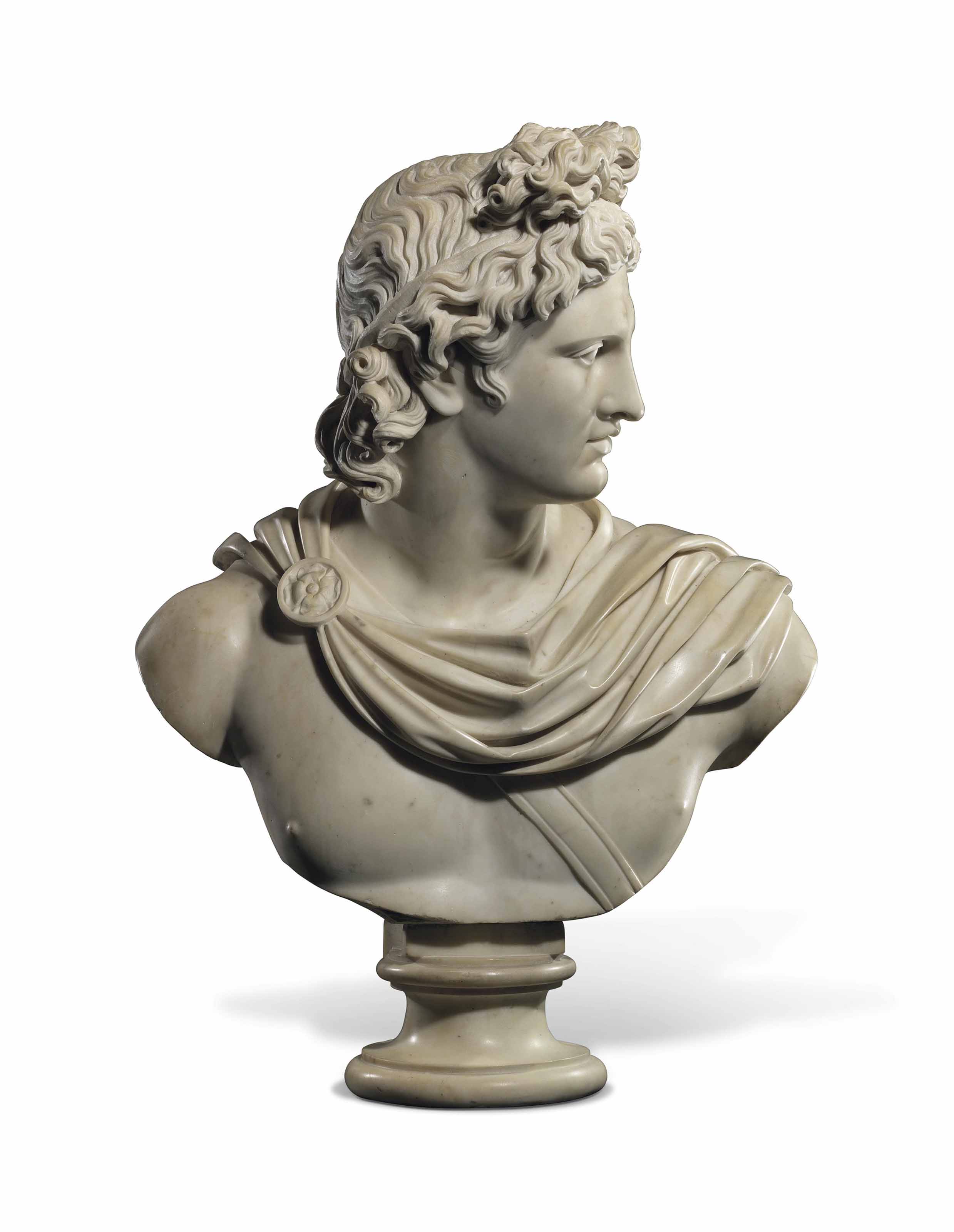 A MARBLE BUST OF APOLLO