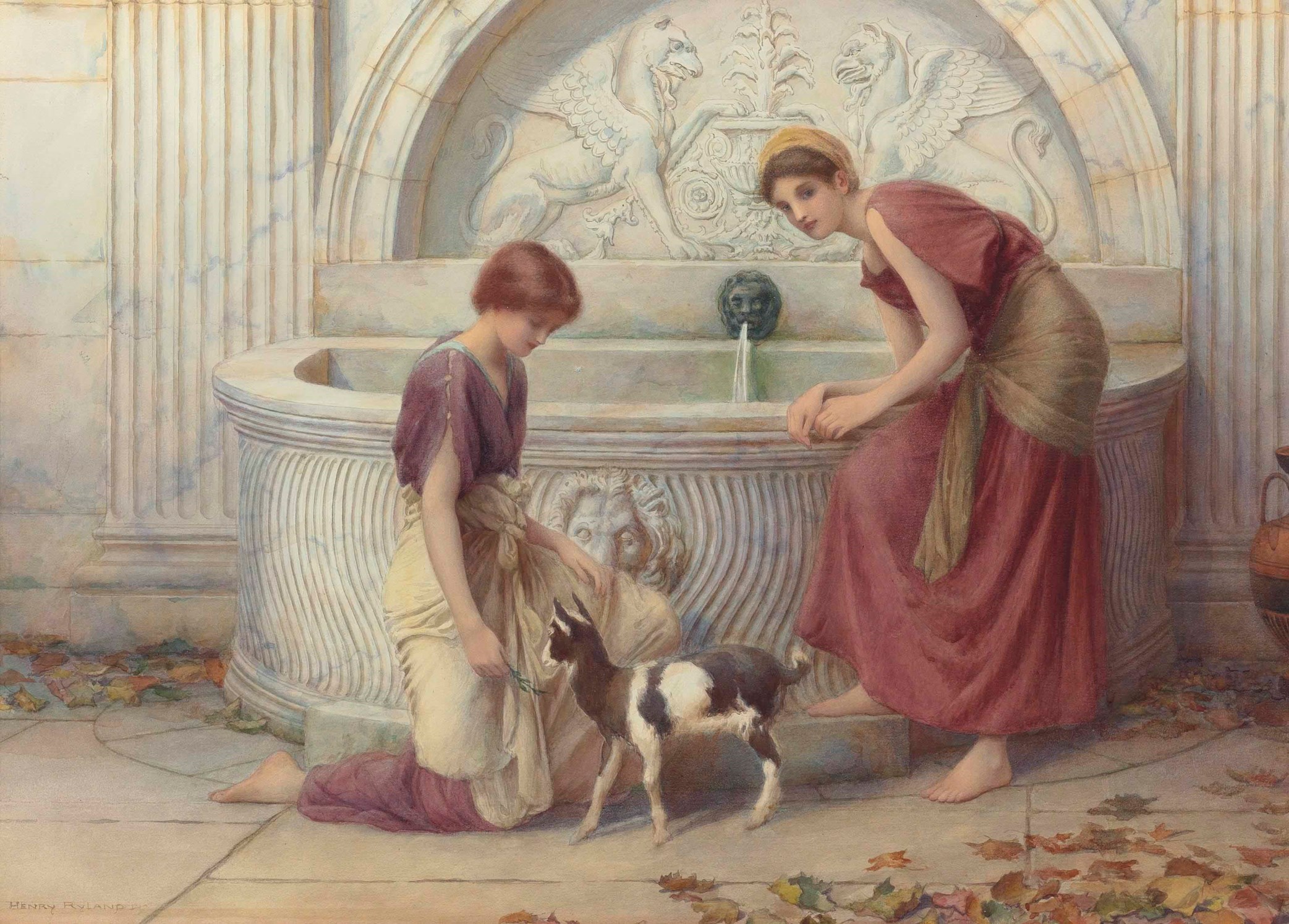 Henry Ryland (1856-1924), At the fountain, Autumn | Christie's
