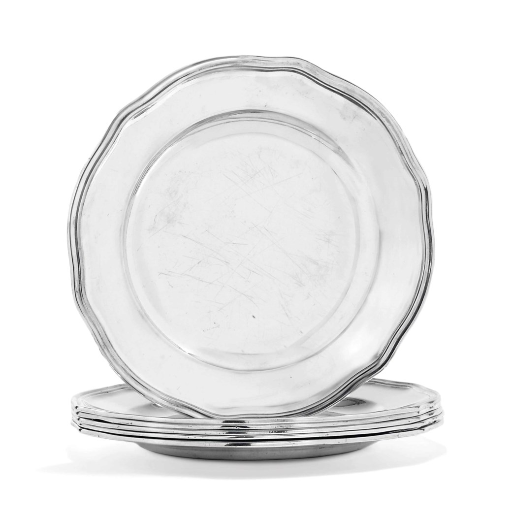 SIX GERMAN SILVER DINNER-PLATES FROM THE ELECTOR OF SAXONY 'FA IN ...