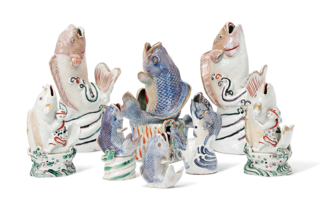 Three Pairs of Imari Models of Carp and Two Others Similar, Edo period ...