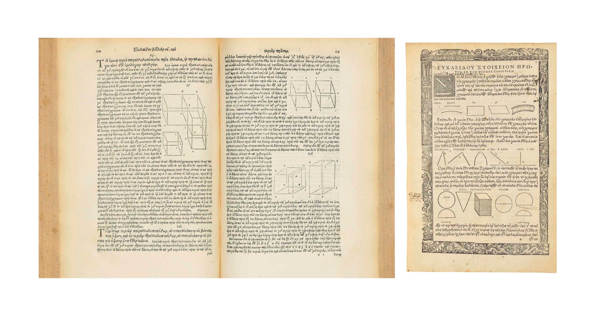 EUCLID (fl. c.300 B.C.). Elements, in Greek. Edited by Simon Grynaeus ...