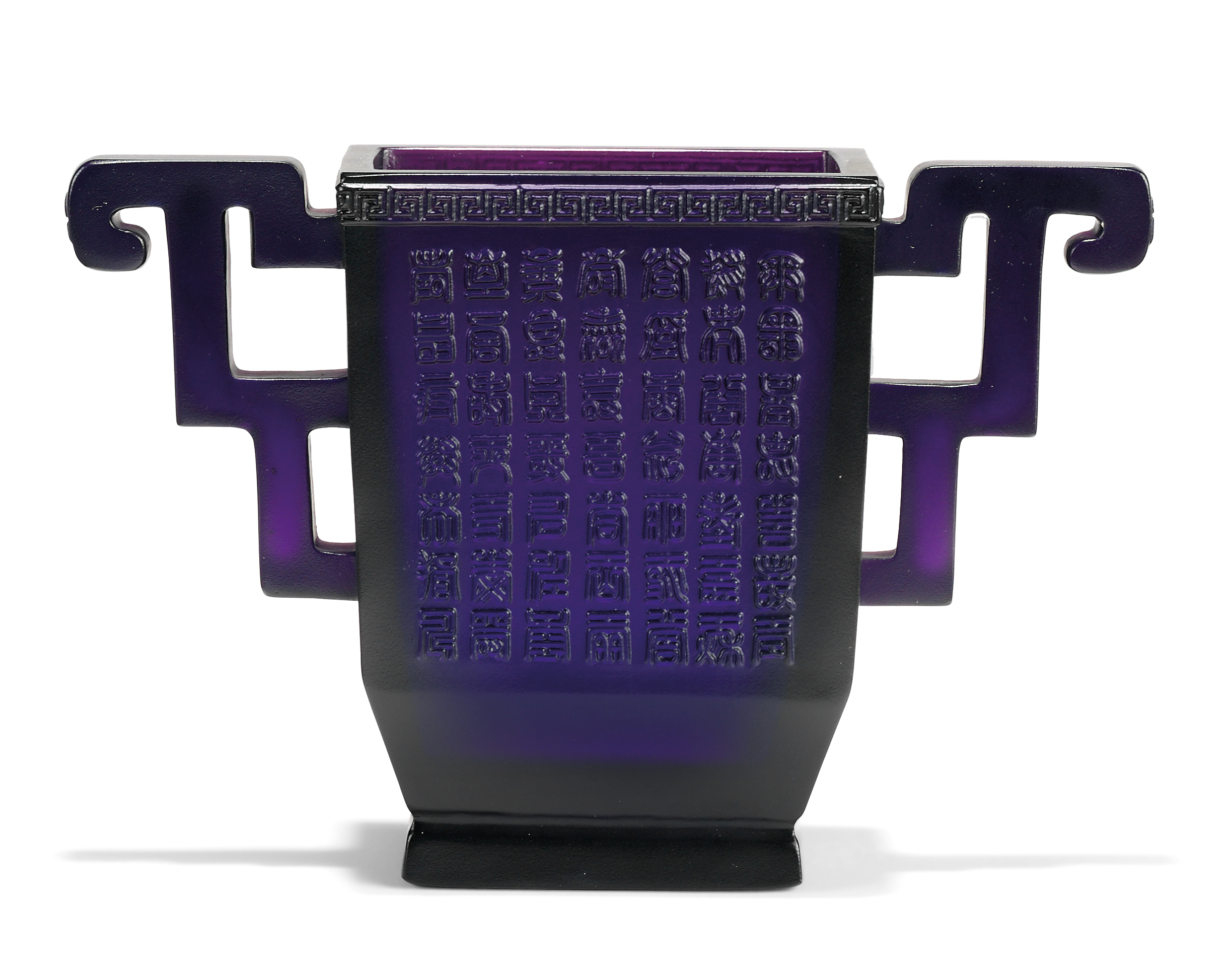 A CHINESE PURPLE GLASS 'SHOU-CHARACTER' VASE, NO. 244/599, 1995 ...