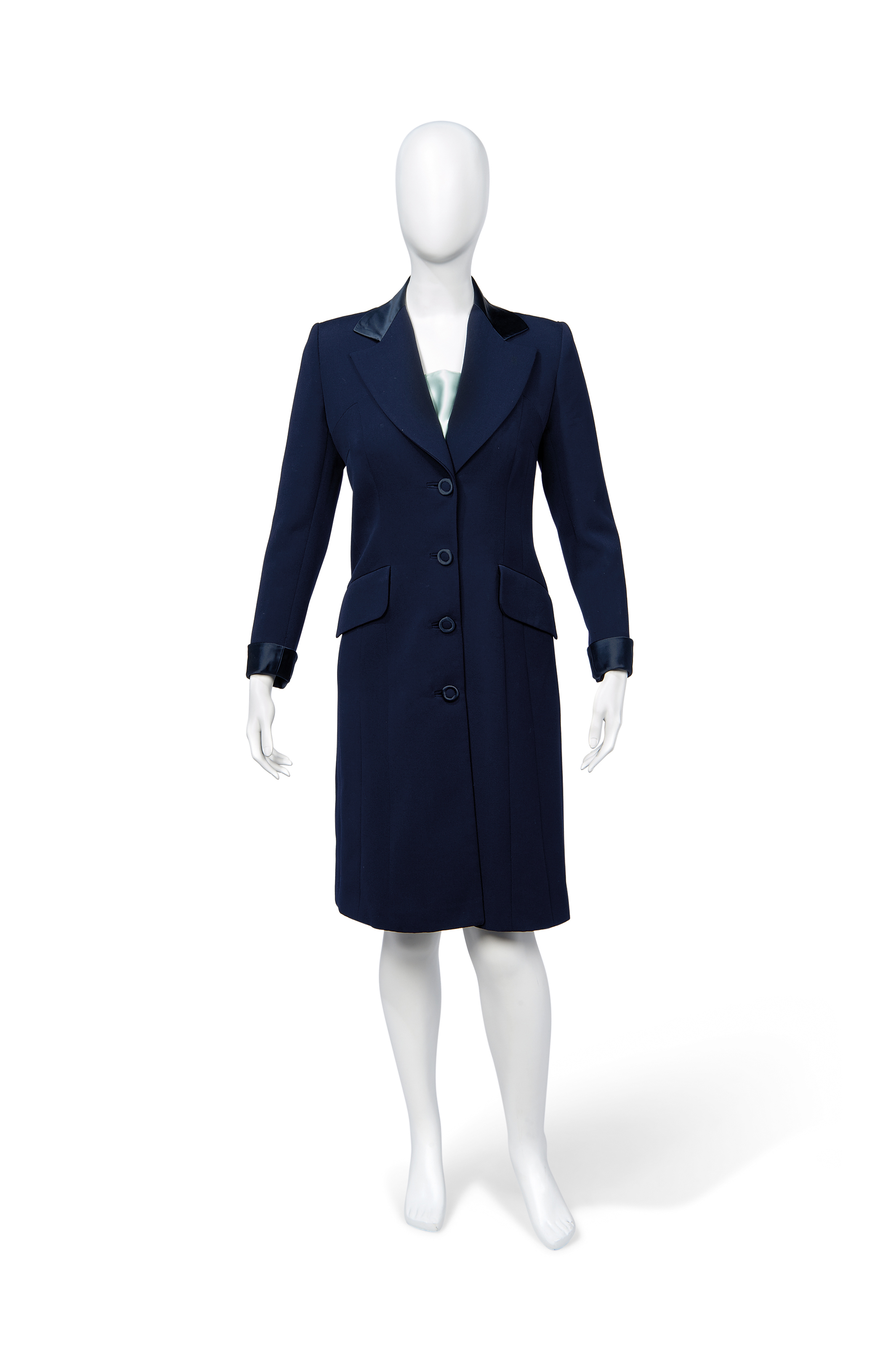 A NAVY BLUE GABARDINE COAT, BY TOMASZ STARZEWSKI, CIRCA 2000-2005 ...