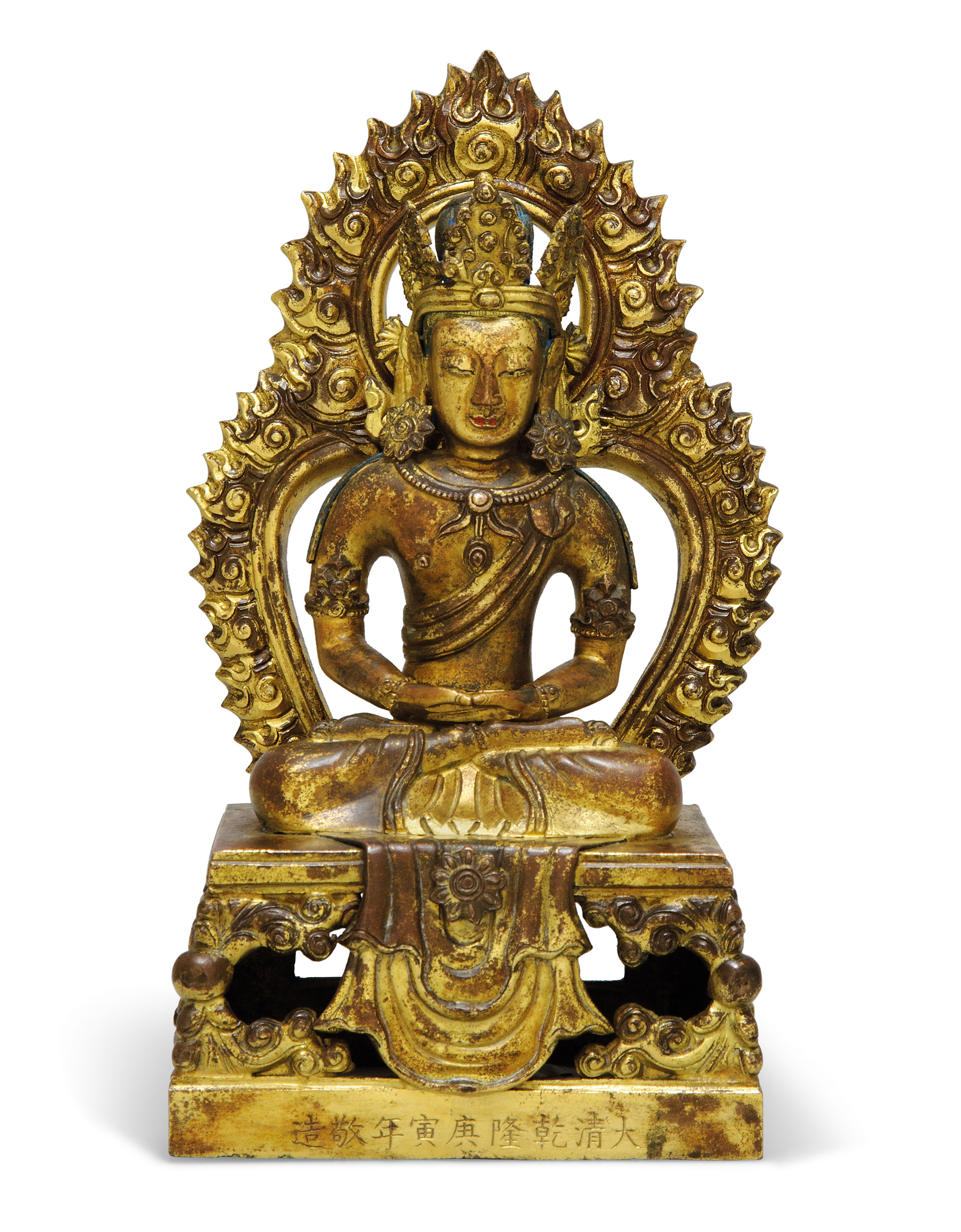 A GILT-BRONZE SEATED FIGURE OF AMITAYUS