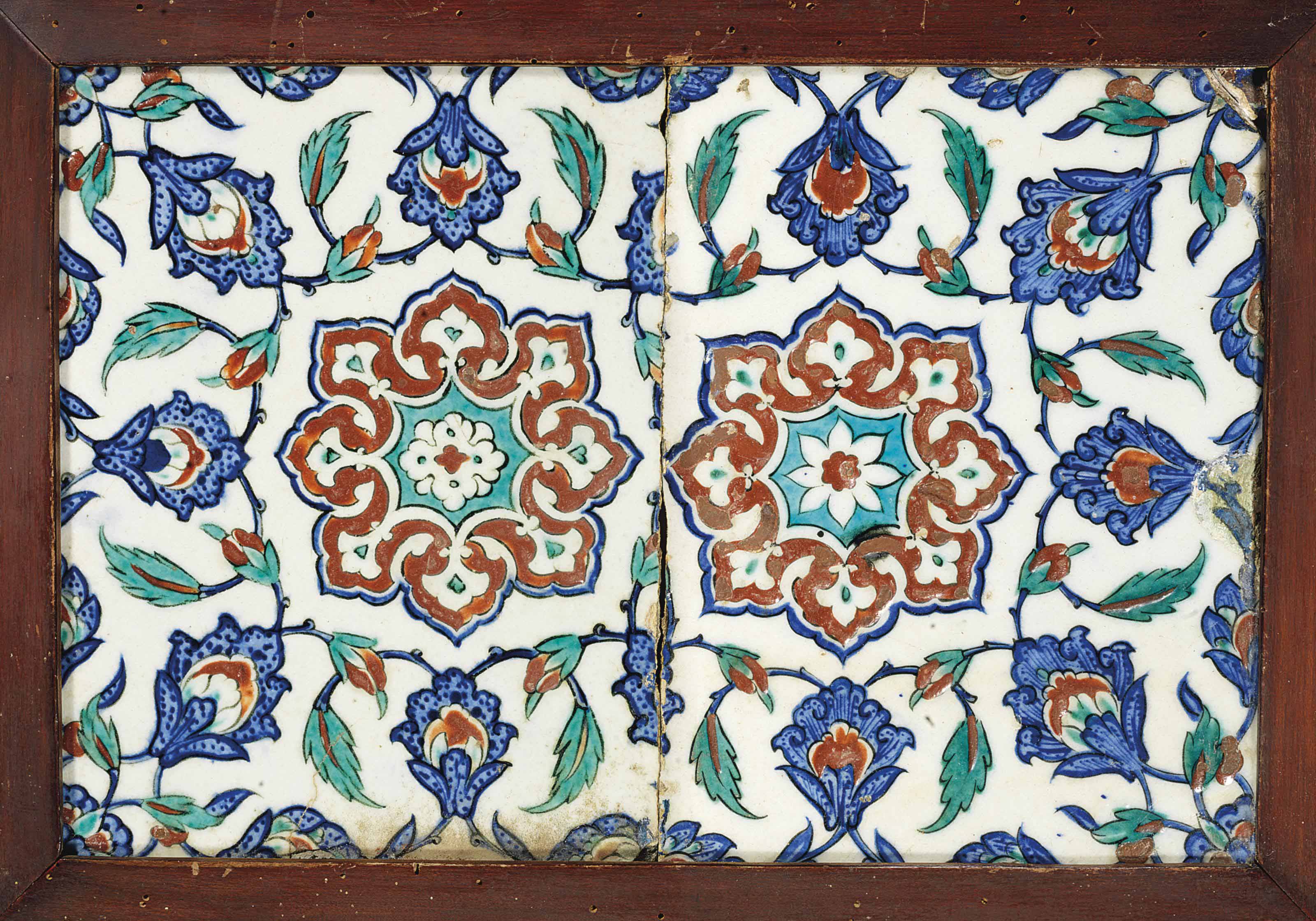 TWO IZNIK POTTERY TILES , OTTOMAN TURKEY, CIRCA 1595 | Christie's