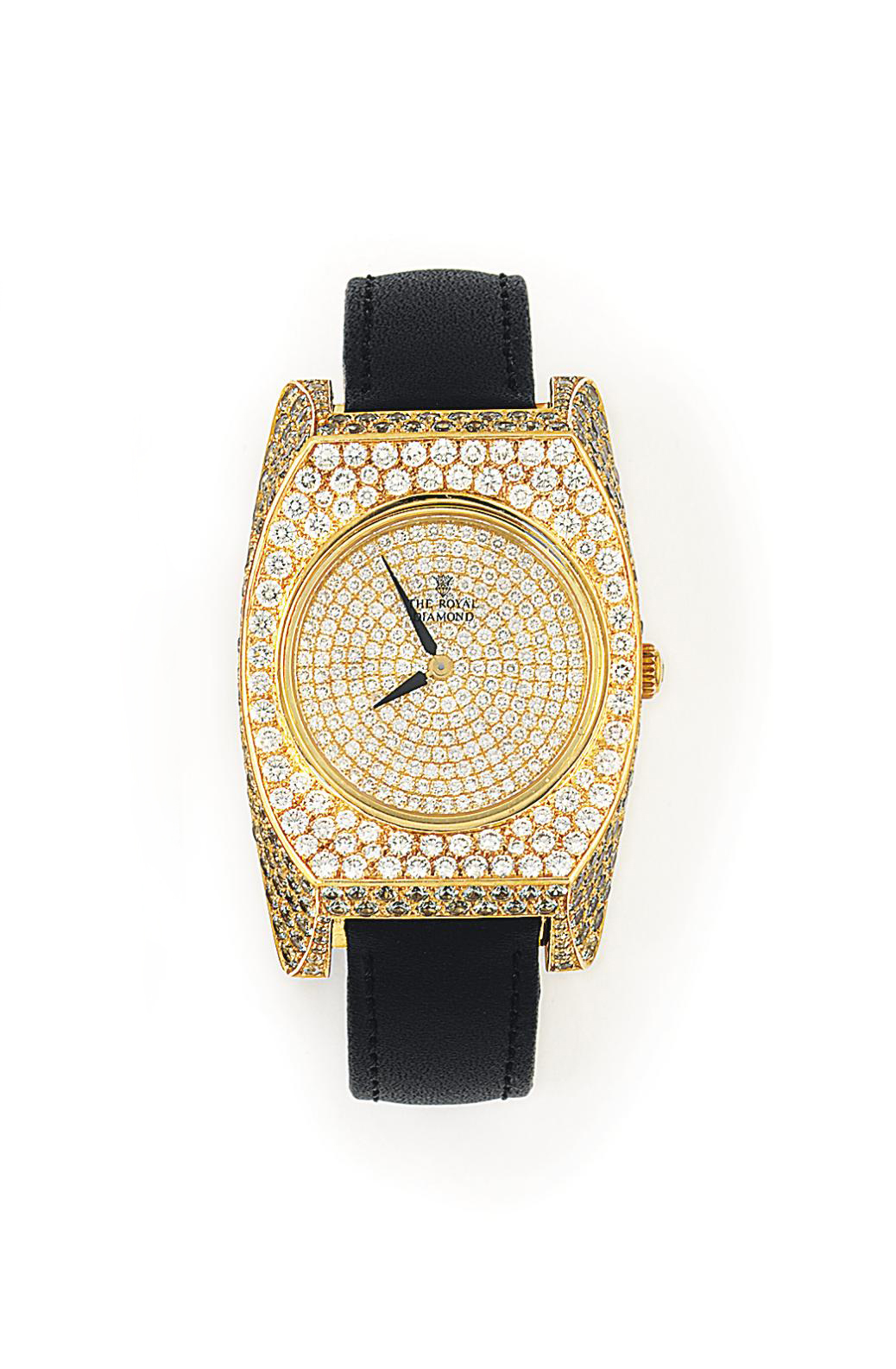AN 18CT GOLD, DIAMOND AND GEM QUARTZ WRISTWATCH, BY THE ROYAL DIAMOND ...