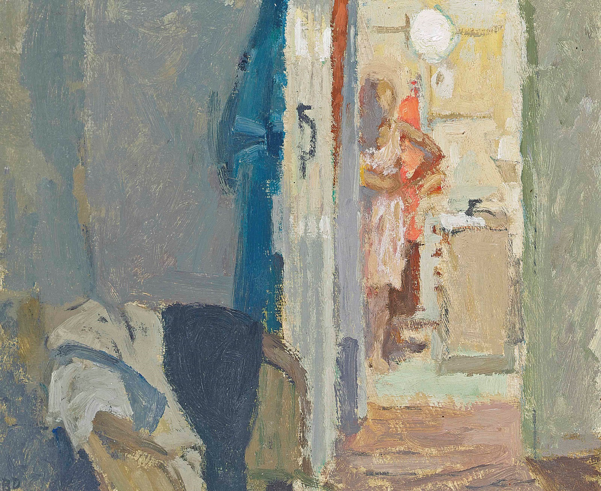 Bernard Dunstan, R.A. (b. 1920), Looking through to a bathroom | Christie's